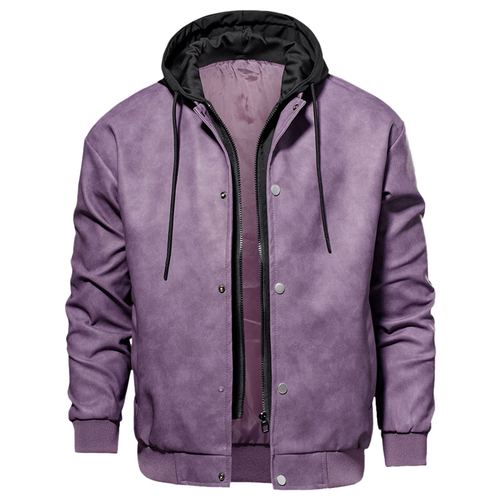 CONZONE Men's Hoodies Solid Color Pu Leather Jacket for Men Long Sleeve ...