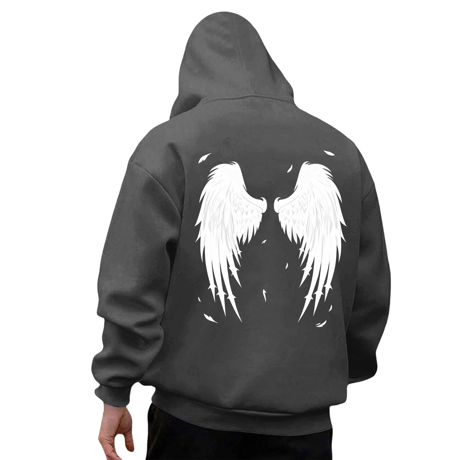 CONZONE Men's Hoodies Wings Graphic Y2K Hoodie For Men Long Sleeve ...