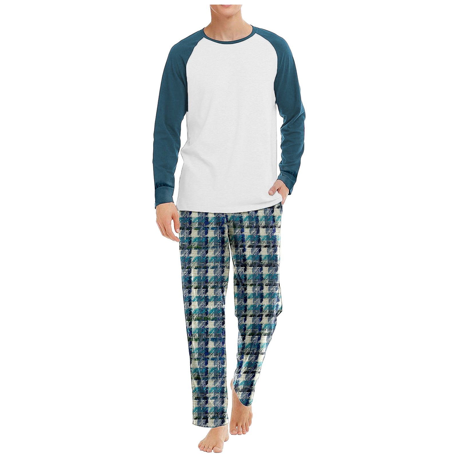 CONZONE Men's Pajama Sets 2 Peice Pajamas for Men Patchwork Color Long ...