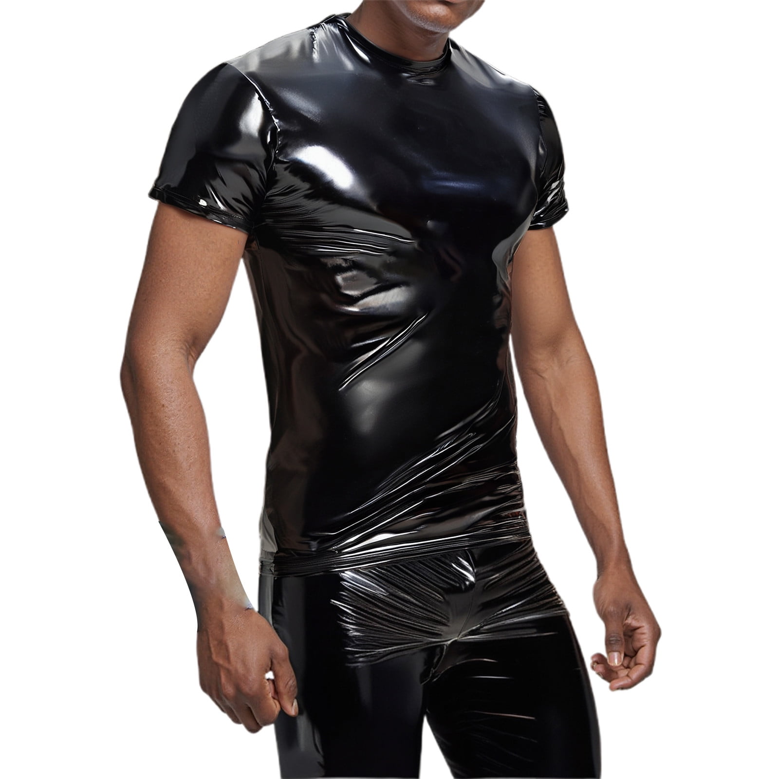 CONZONE Men's Pu Leather T-Shirts Short Sleeve T Shirts for Men Casual ...