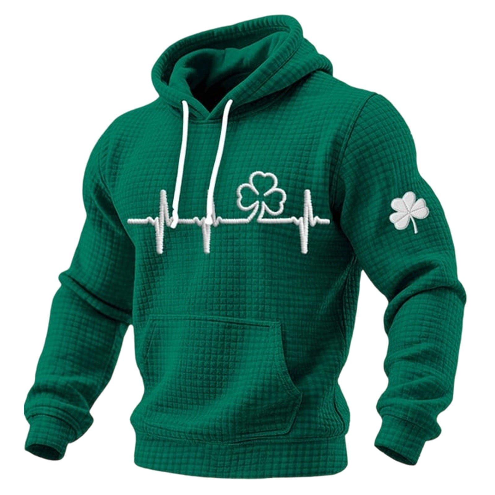 CONZONE Men's St. Patrick's Day Hoodies Lucky Clover Embroidery Knit ...