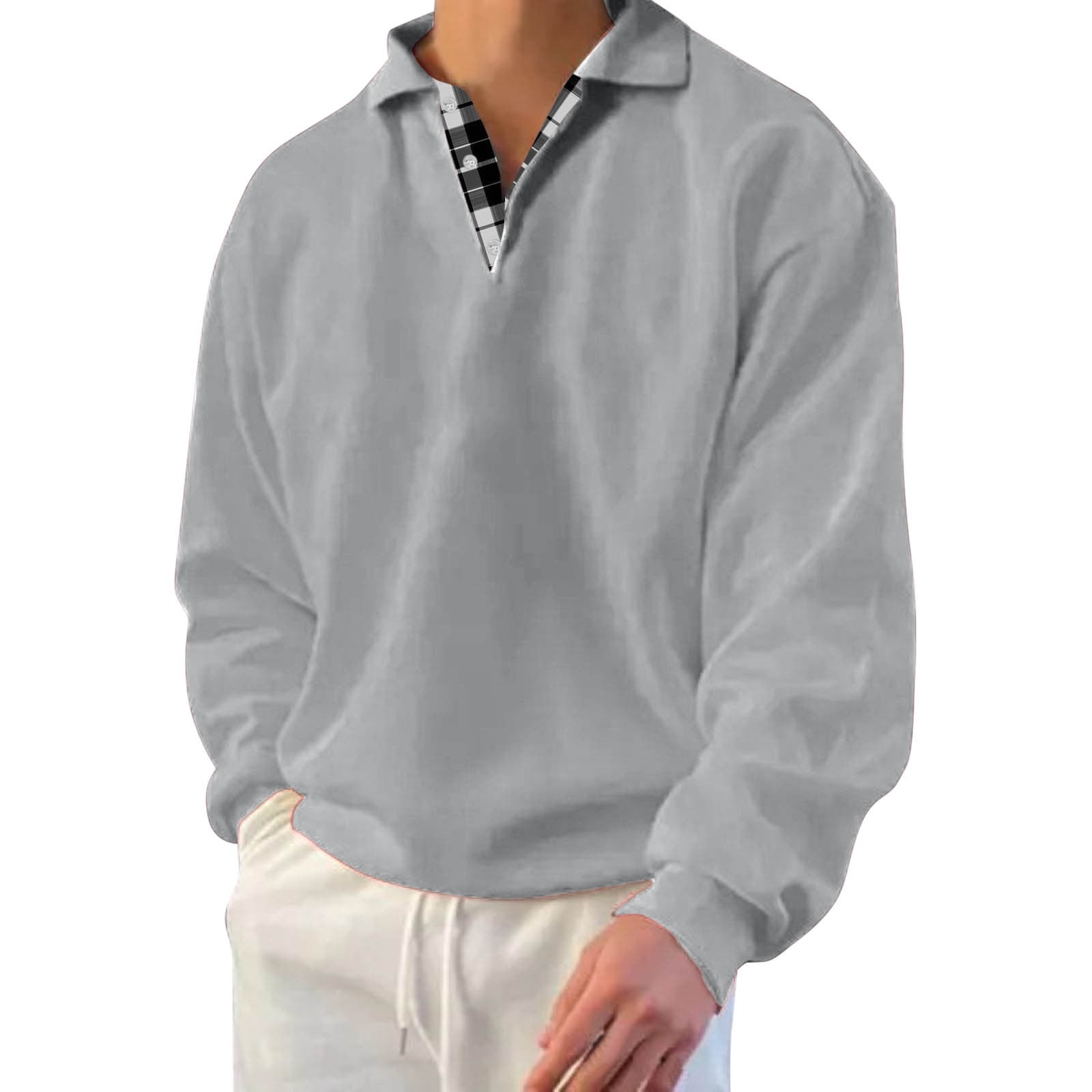 CONZONE Men's Sweatshirts Lapel Sweatshirt for Men Solid Color Long ...