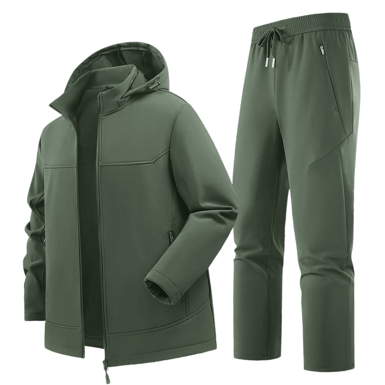 CONZONE Men's Tracksuit Sets Windproof 2 Peice Hiking Outfits for Men Solid Color Fleece Lined ...