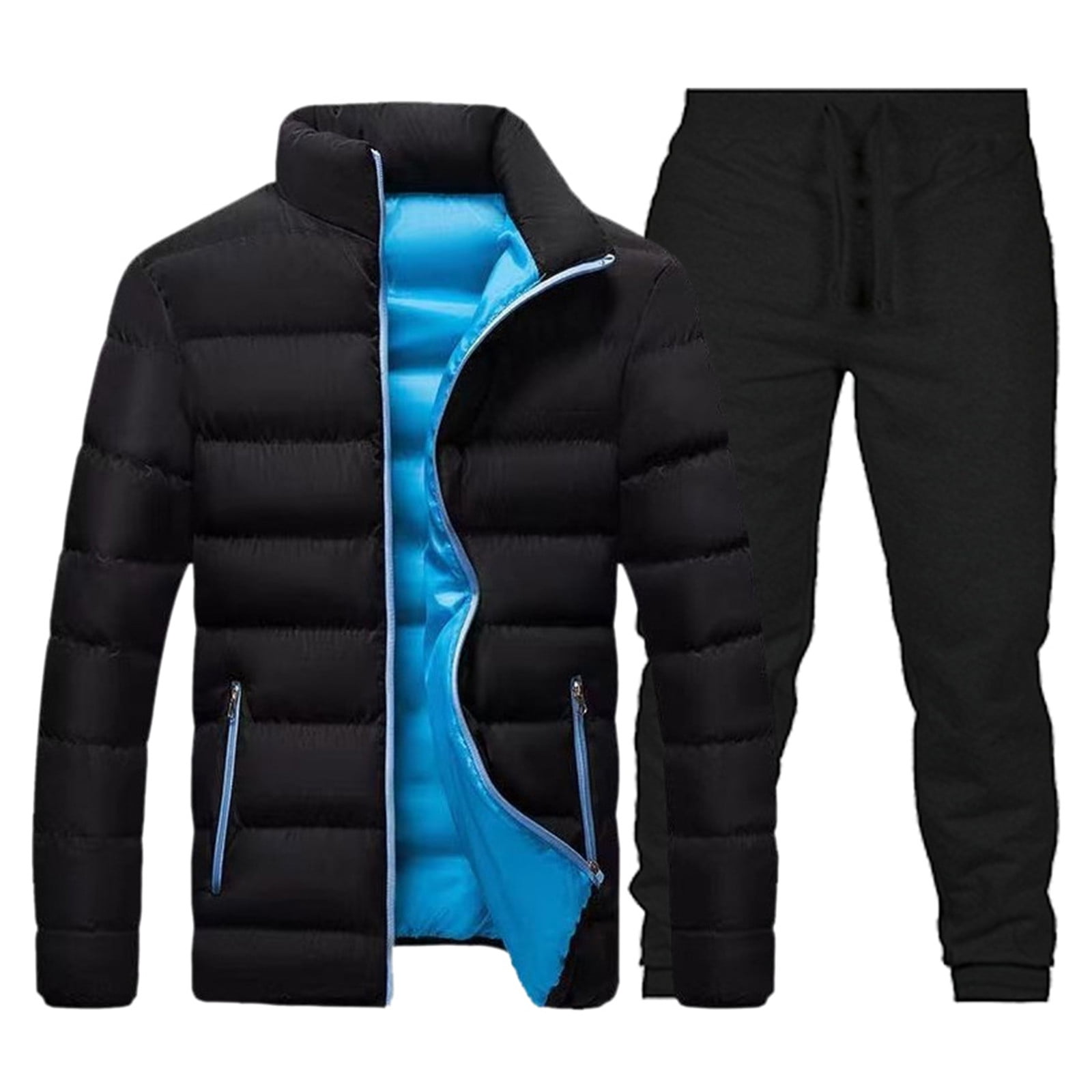CONZONE Men's Winter Outfit Set Solid Color Thick Down Jacket Pants ...
