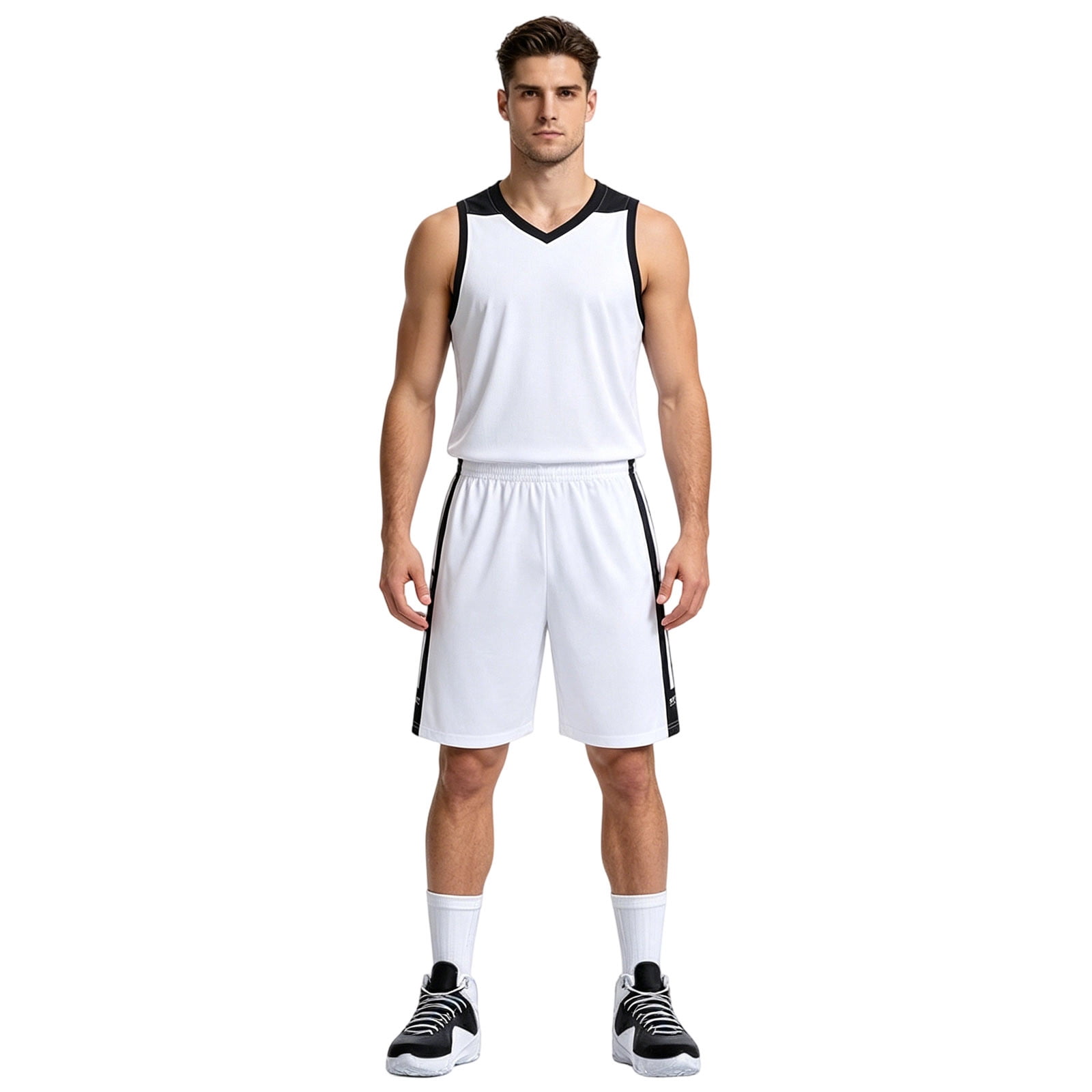 CONZONE Mens 2 Peice Basketball Outfits Solid Color Sleeveless Workout ...