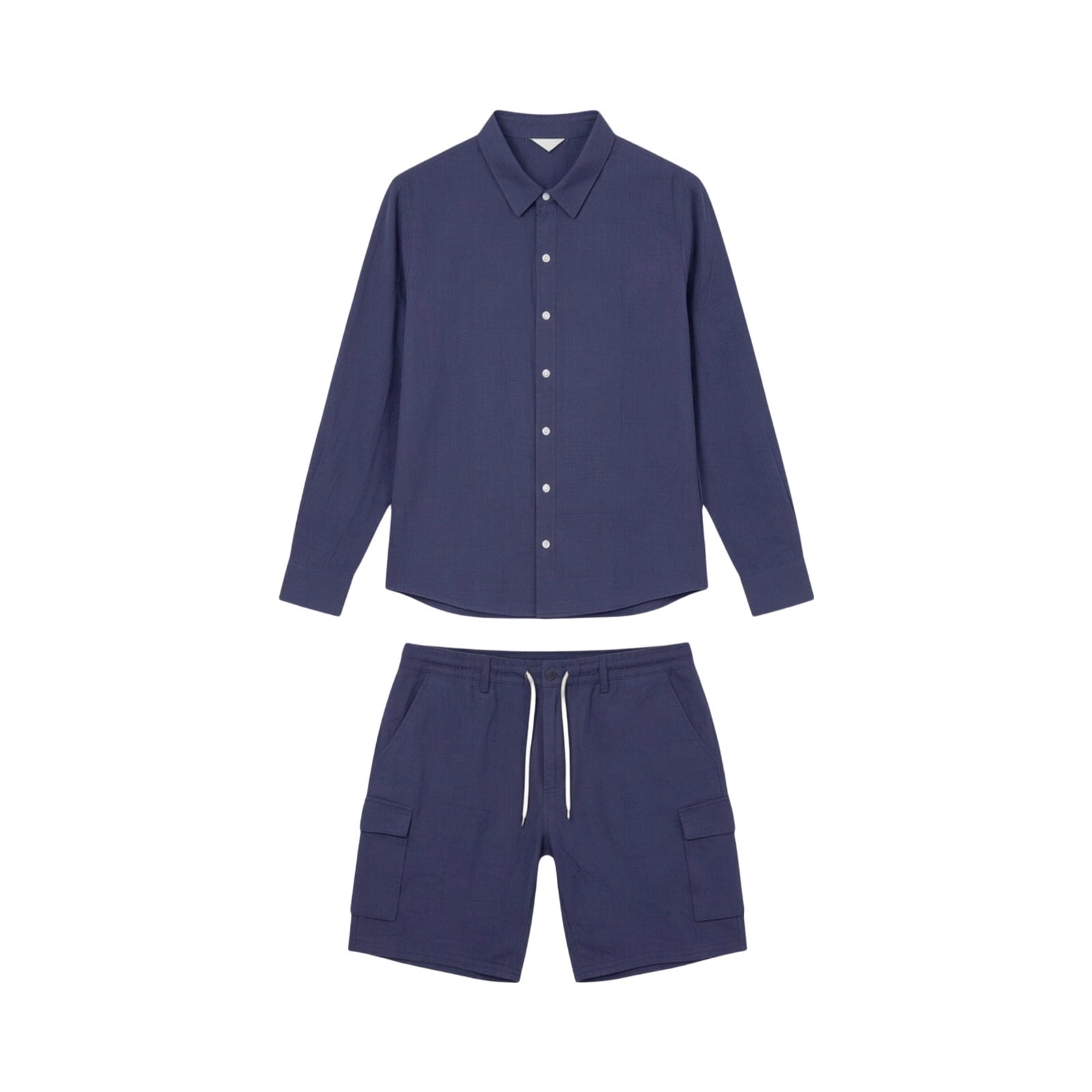 CONZONE Mens 2 Peice Linen Outfits Solid Color Short Sleeve Shirts ...