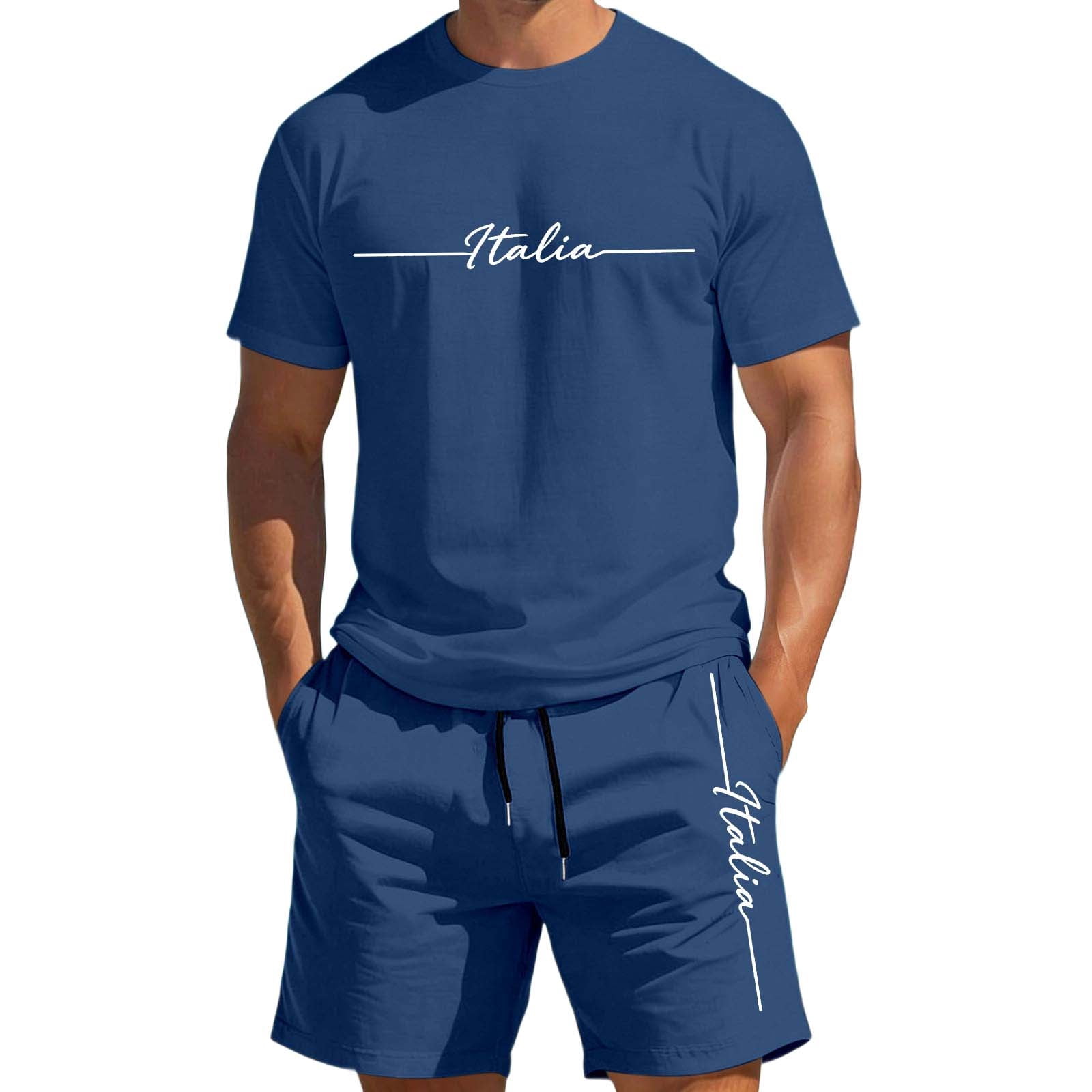CONZONE Mens 2 Peice Outfits Letter Graphic Y2K Short Sleeve T Shirts ...