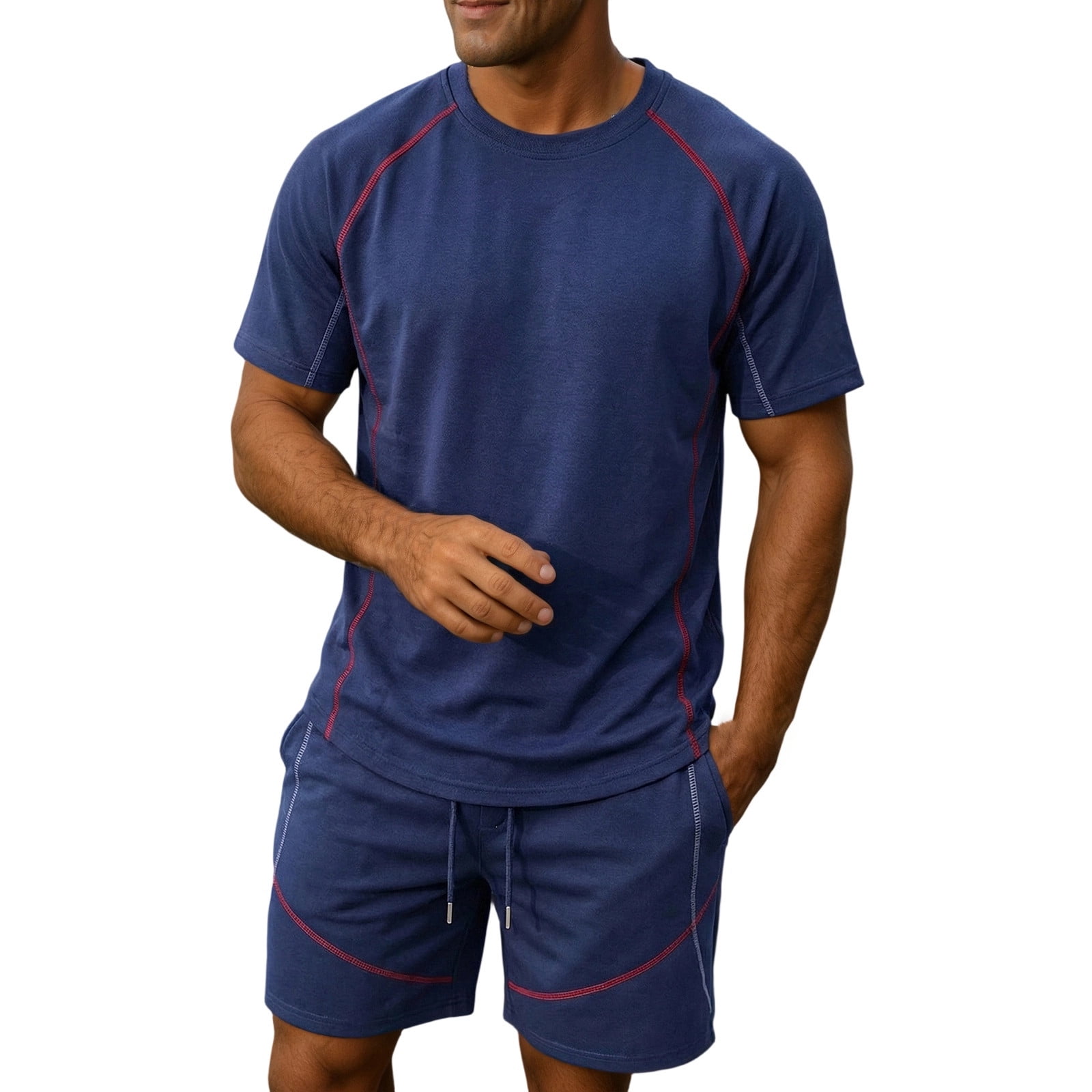 CONZONE Mens 2 Peice Short Set Solid Color Short Sleeve Workout Tshirt ...