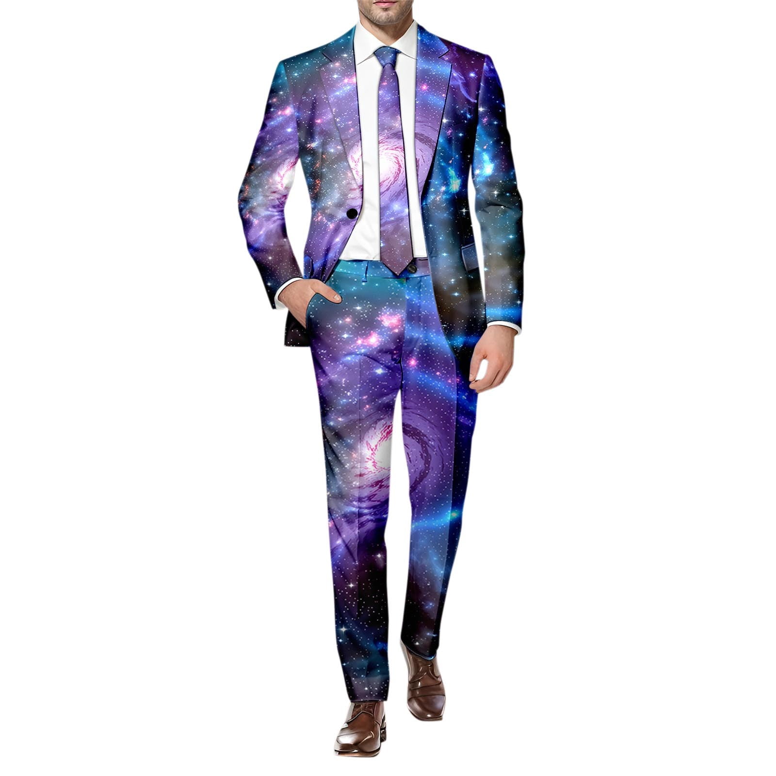 CONZONE Mens 2 Peice Suit Set Casual Dress Suit for Men Galaxy Graphic ...