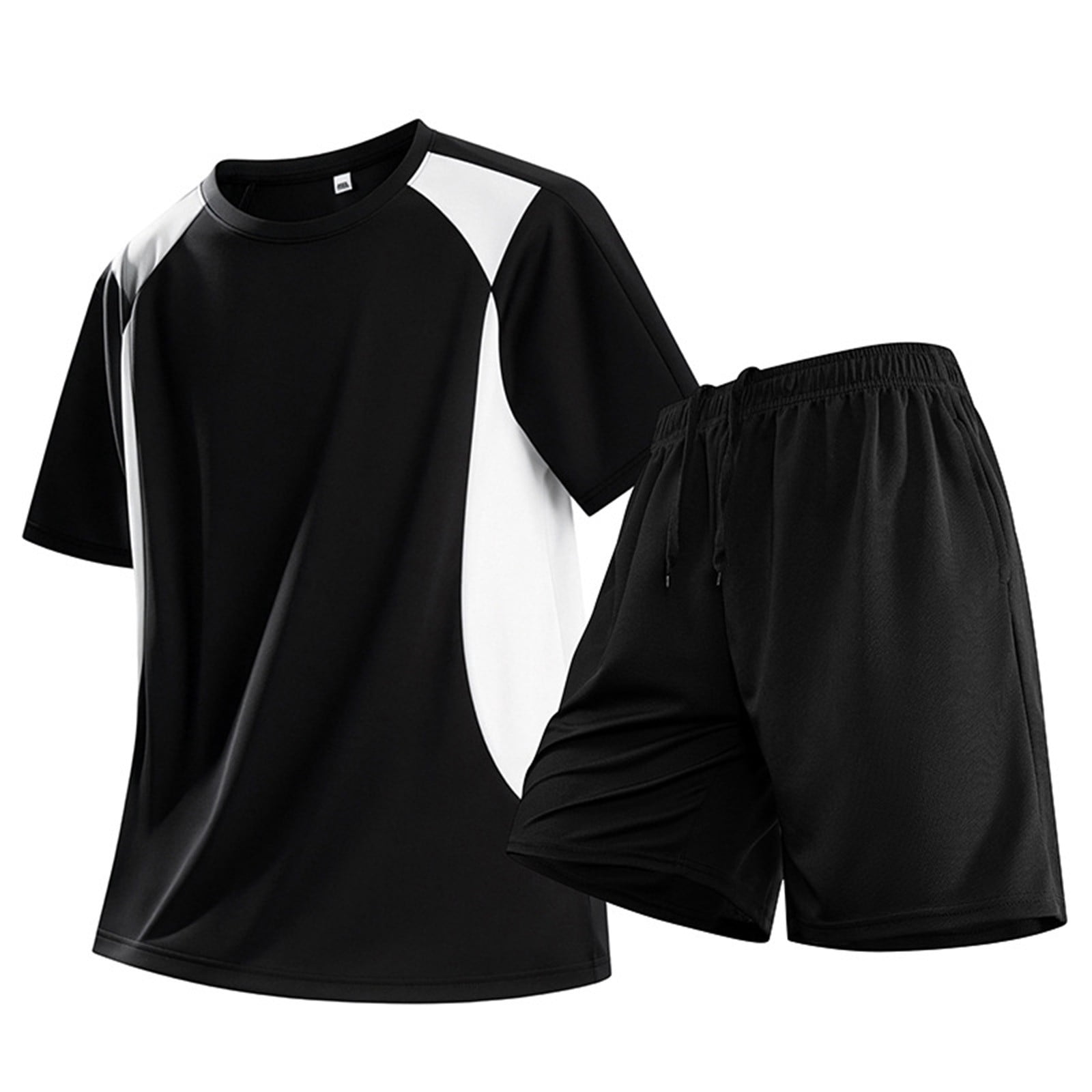 CONZONE Mens 2 Peice Summer Outfits Patchwork Color Short Sleeve ...