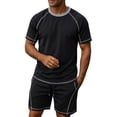 CONZONE Mens 2 Peice Summer Outfits Solid Color Short Sleeve Workout ...