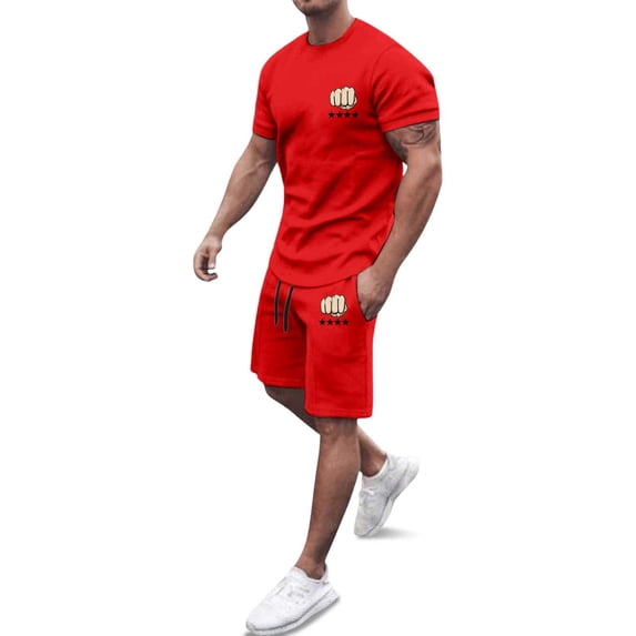 CONZONE Mens 2 Peice Track Suits Graphic Short Sleeve Workout Tshirt ...