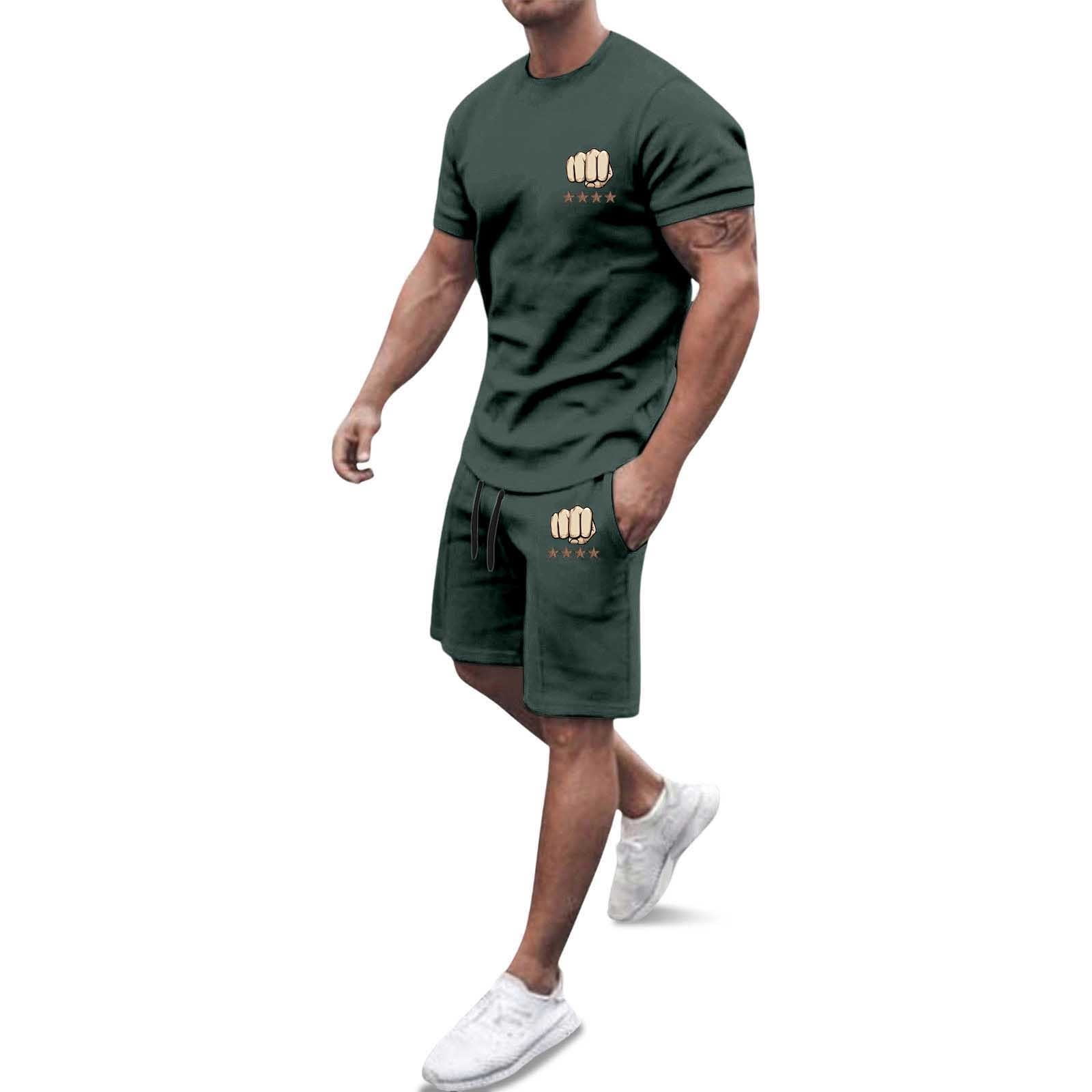 CONZONE Mens 2 Peice Track Suits Graphic Short Sleeve Workout Tshirt ...