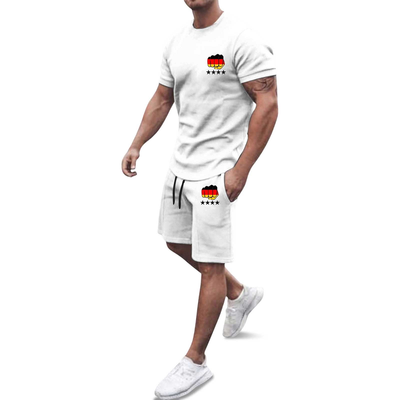 CONZONE Mens 2 Peice Track Suits Graphic Short Sleeve Workout Tshirt ...