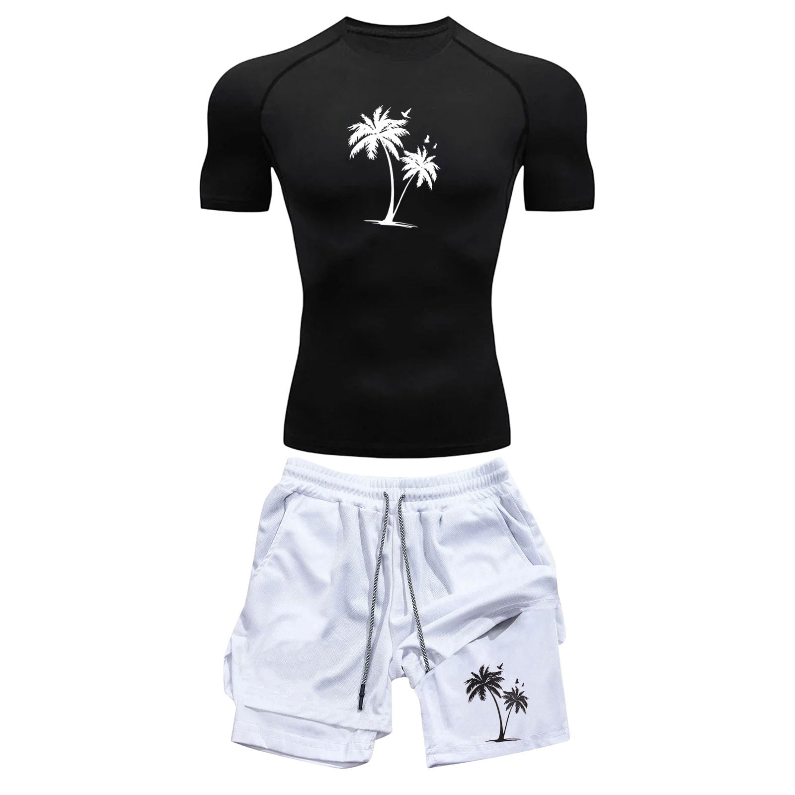 CONZONE Mens 2 Peice Workout Short Set Graphic Short Sleeve Tshirt ...