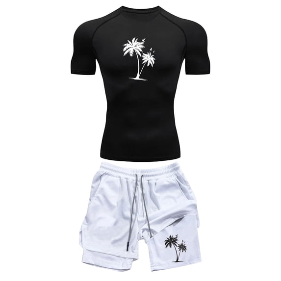 CONZONE Mens 2 Peice Workout Short Set Graphic Short Sleeve Tshirt ...