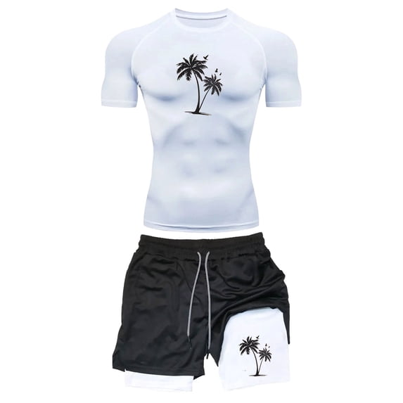 CONZONE Mens 2 Peice Workout Short Set Graphic Short Sleeve Tshirt ...