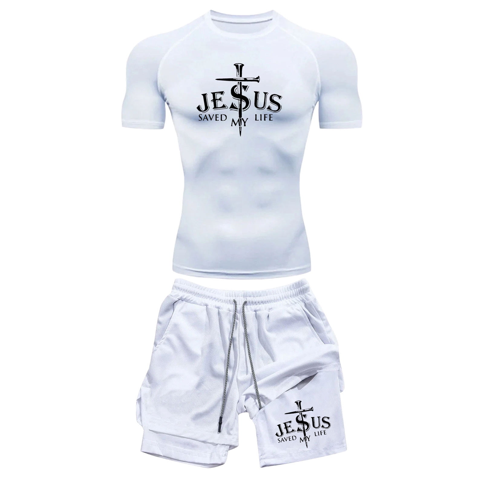 CONZONE Mens 2 Peice Workout Short Set Graphic Short Sleeve Tshirt ...