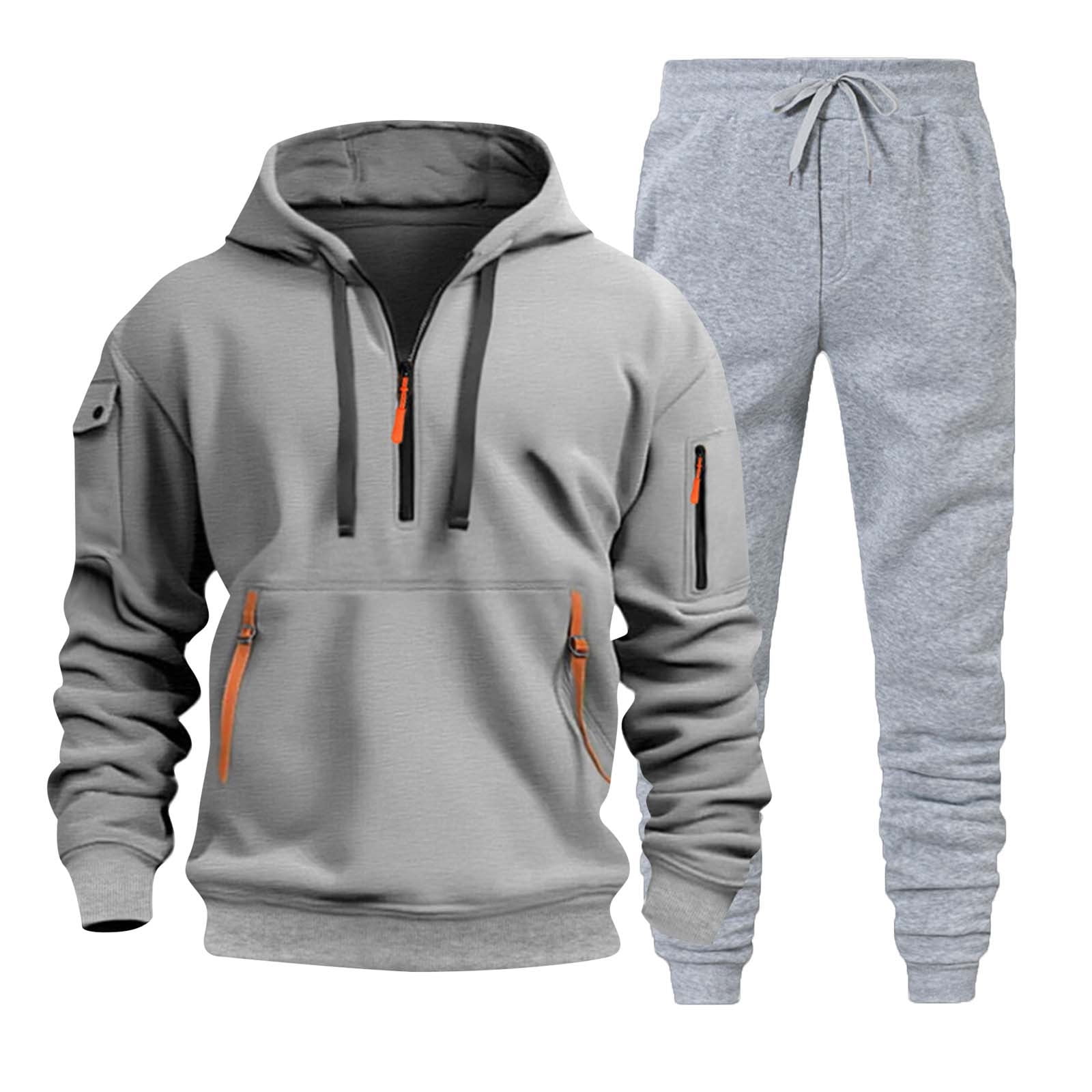 CONZONE Mens 2 Piece Sweatsuits Casual Men's Jogging Tracksuit Set Solid Color Zip Cardigan ...