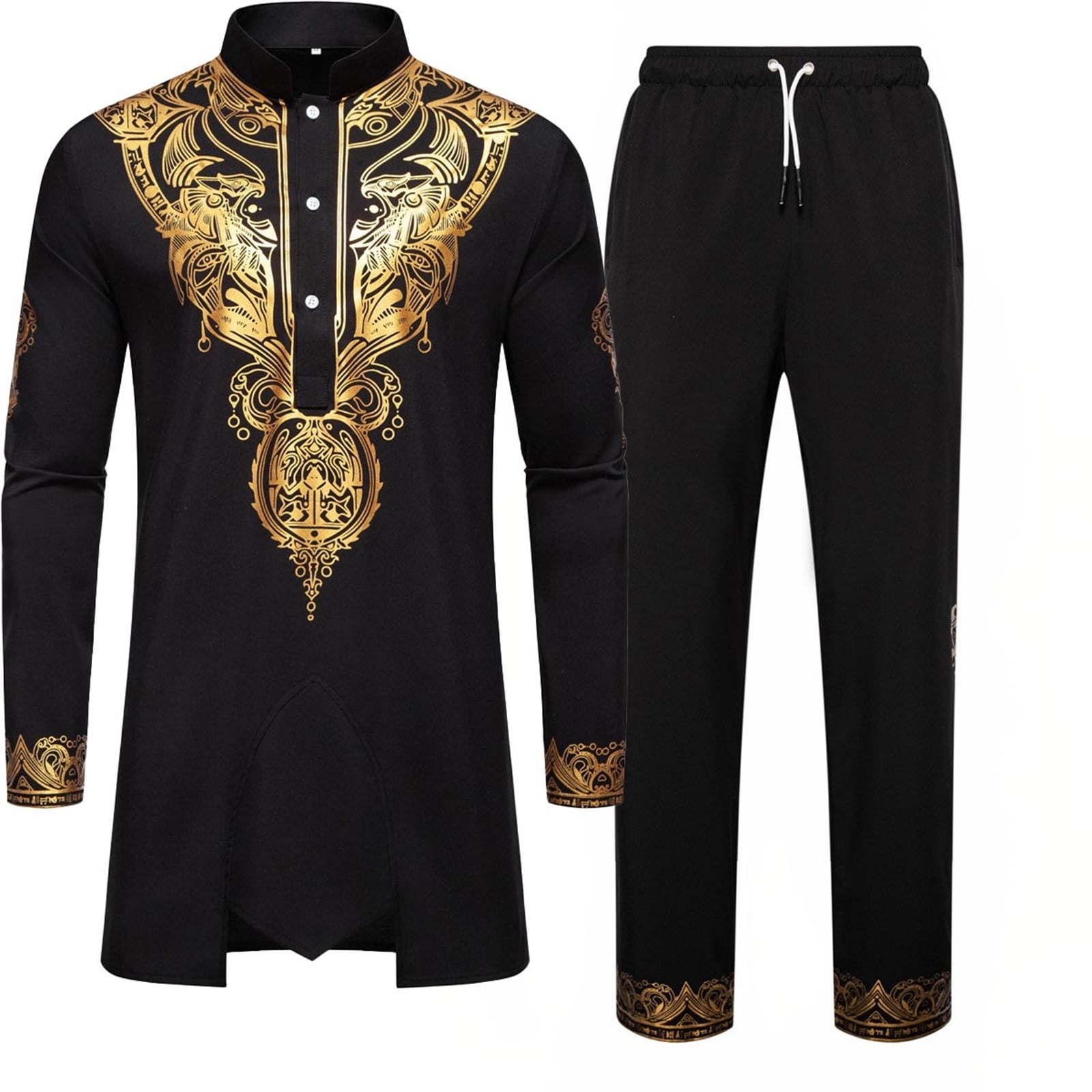 CONZONE Mens African 2 Peice Sets Casual Arab Suit for Men Gold ...