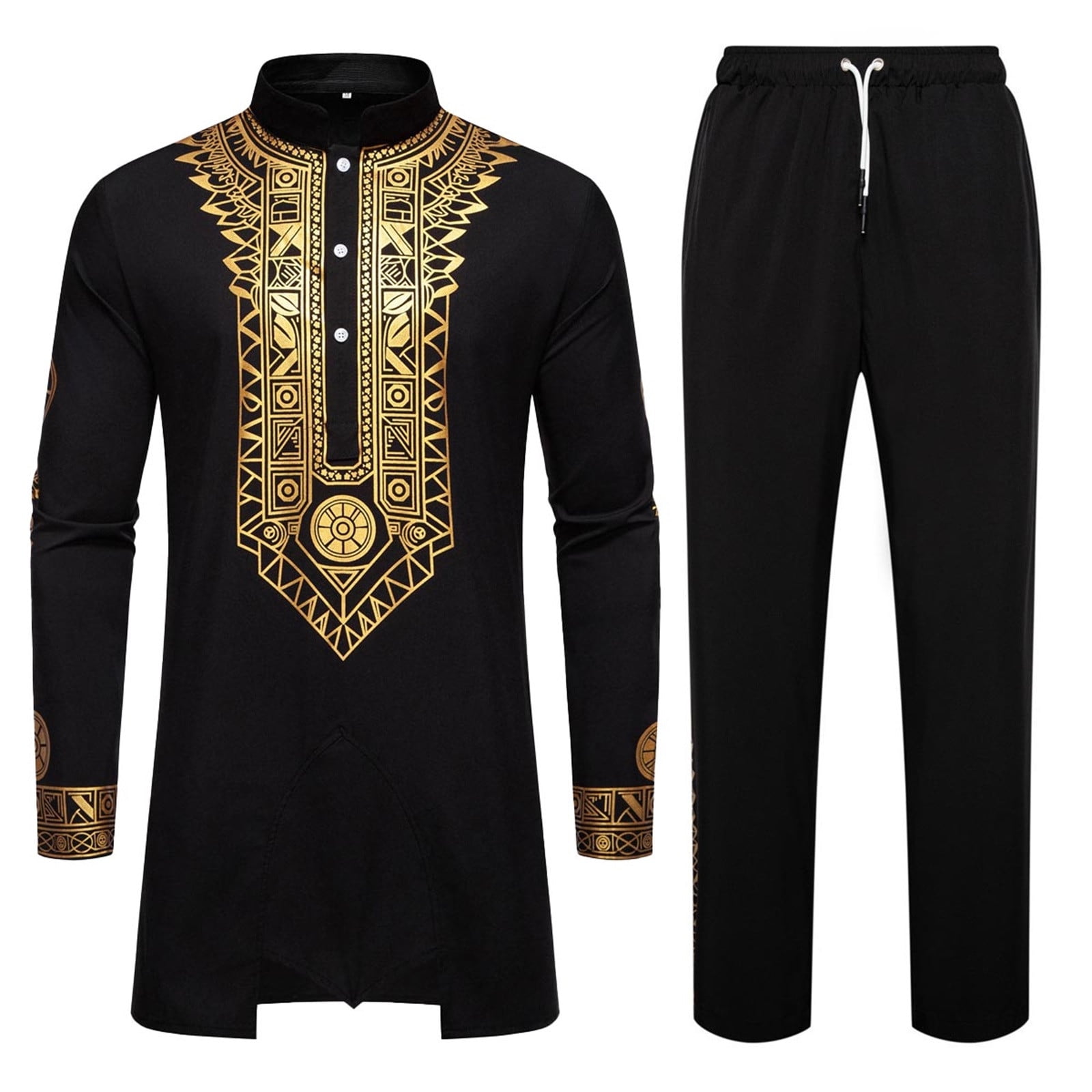 CONZONE Mens African 2 Peice Sets Casual Arab Suit for Men Gold ...