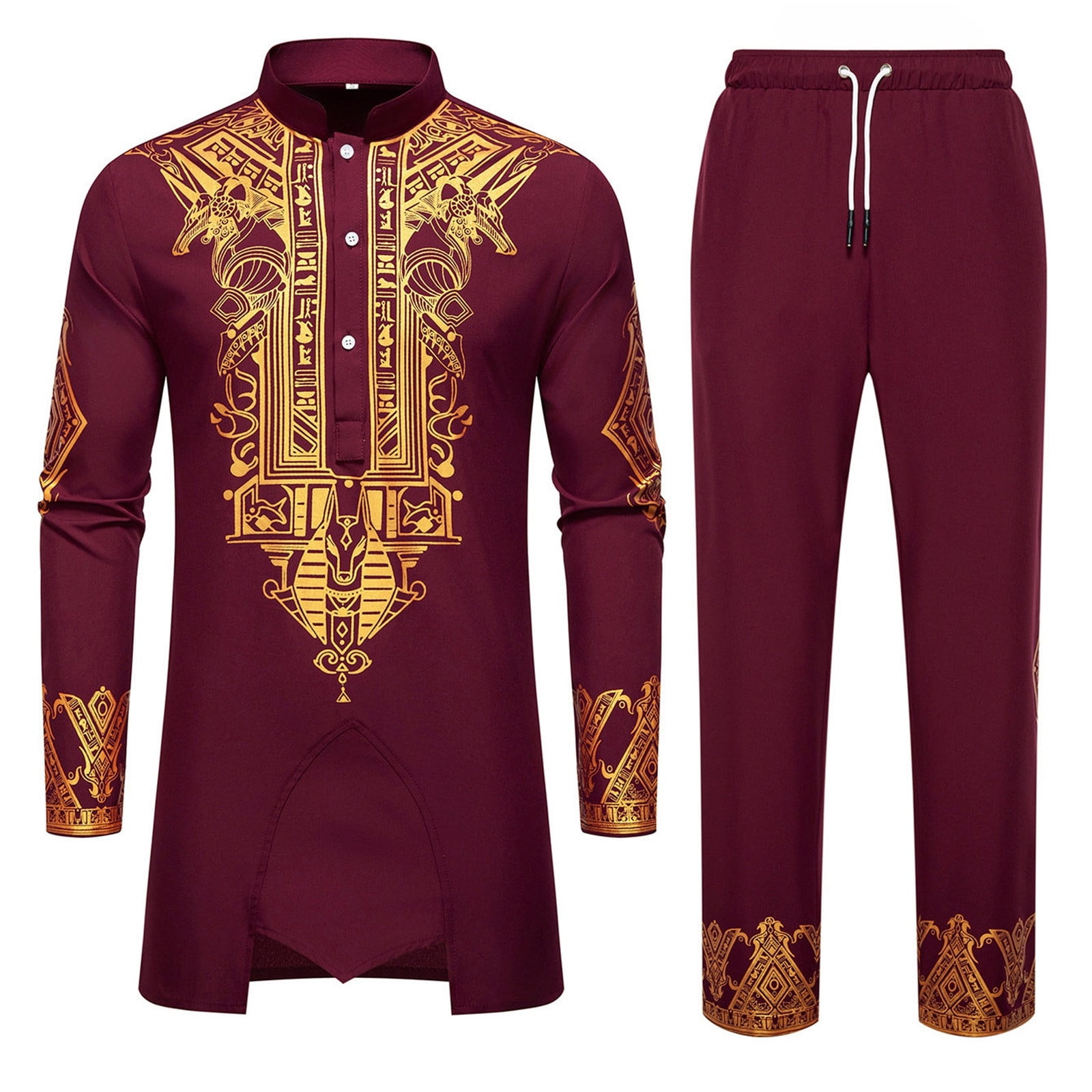 CONZONE Mens African 2 Peice Sets Casual Arab Suit for Men Gold ...