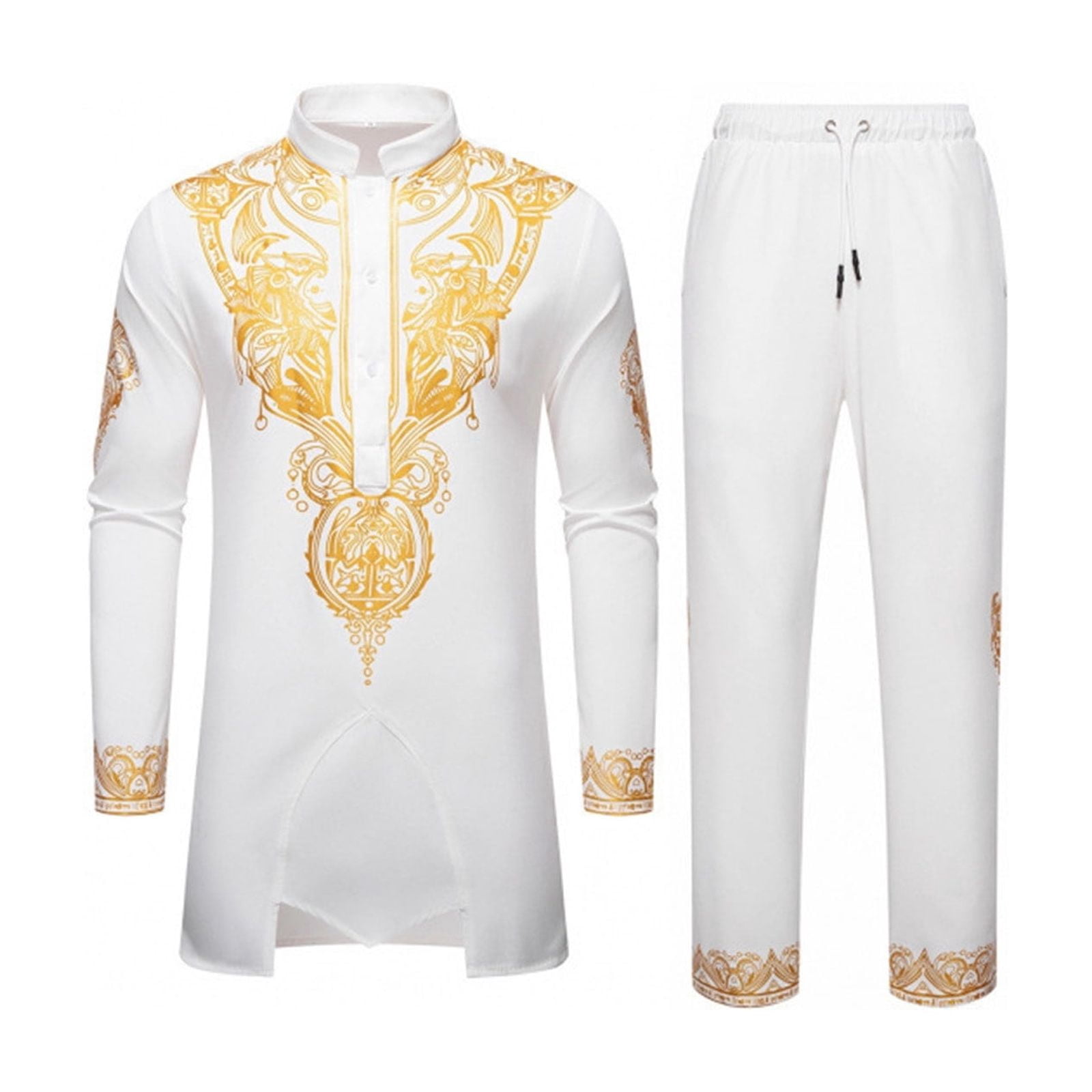 CONZONE Mens African 2 Peice Sets Casual Arab Suit for Men Gold ...