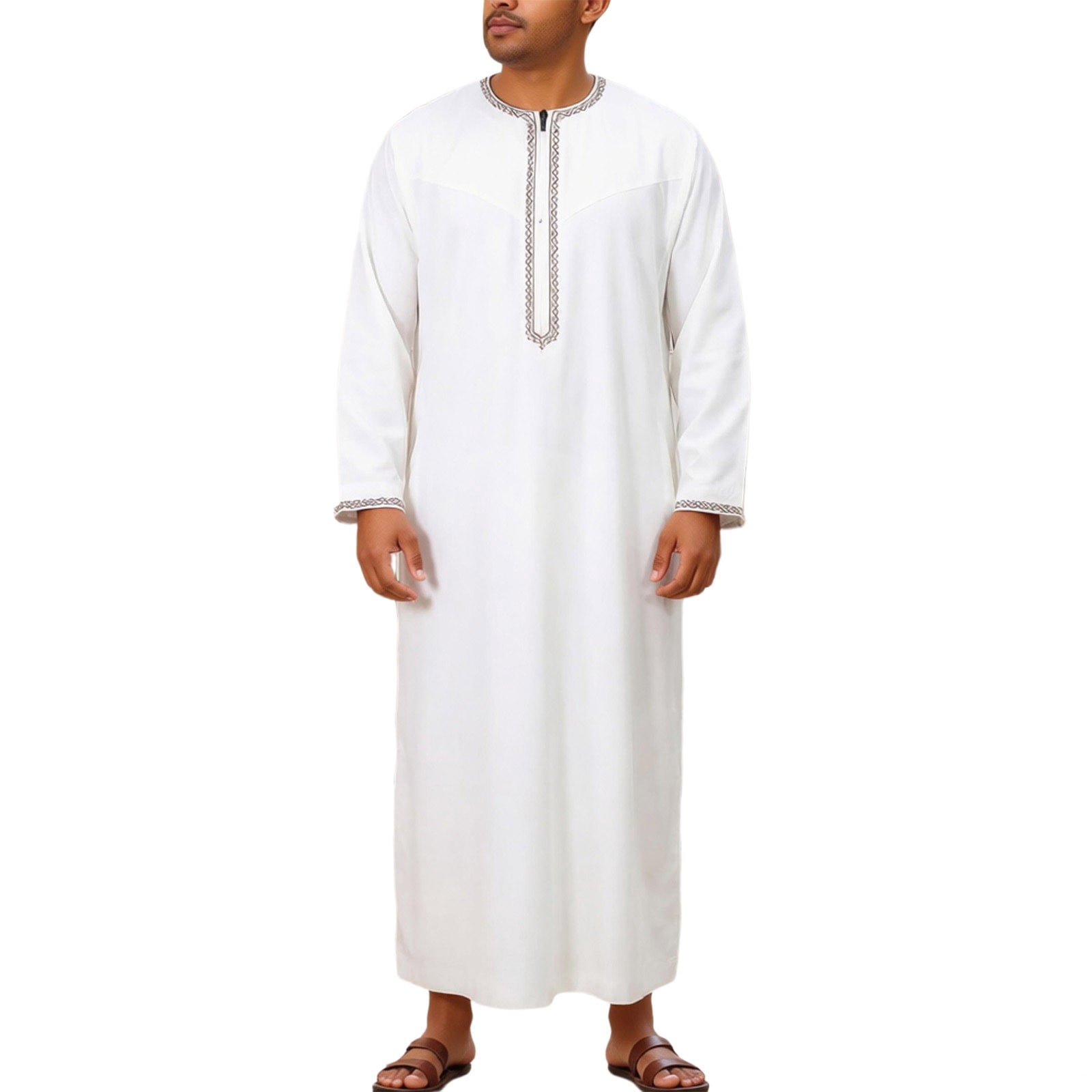 CONZONE Mens Arabic Robe Long Sleeve Traditional Attire Thobe for Men ...