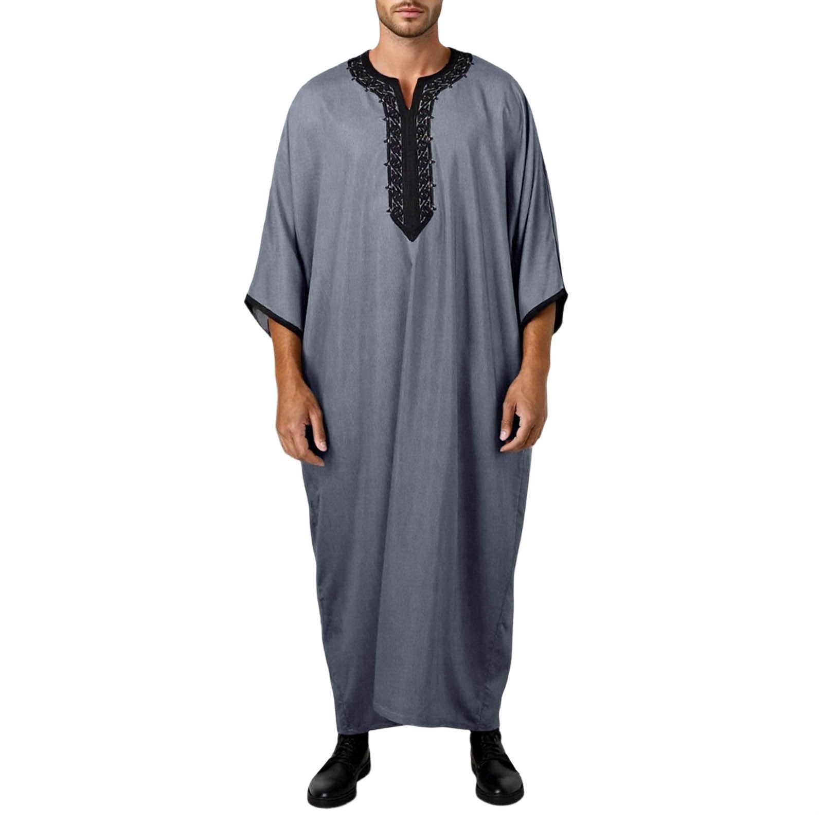 CONZONE Mens Arabic Robe Long Sleeve Traditional Attire Thobe for Men ...
