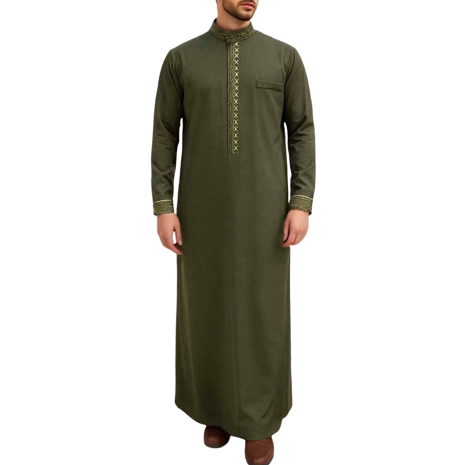 CONZONE Mens Arabic Robe Long Sleeve Traditional Attire Thobe for Men ...
