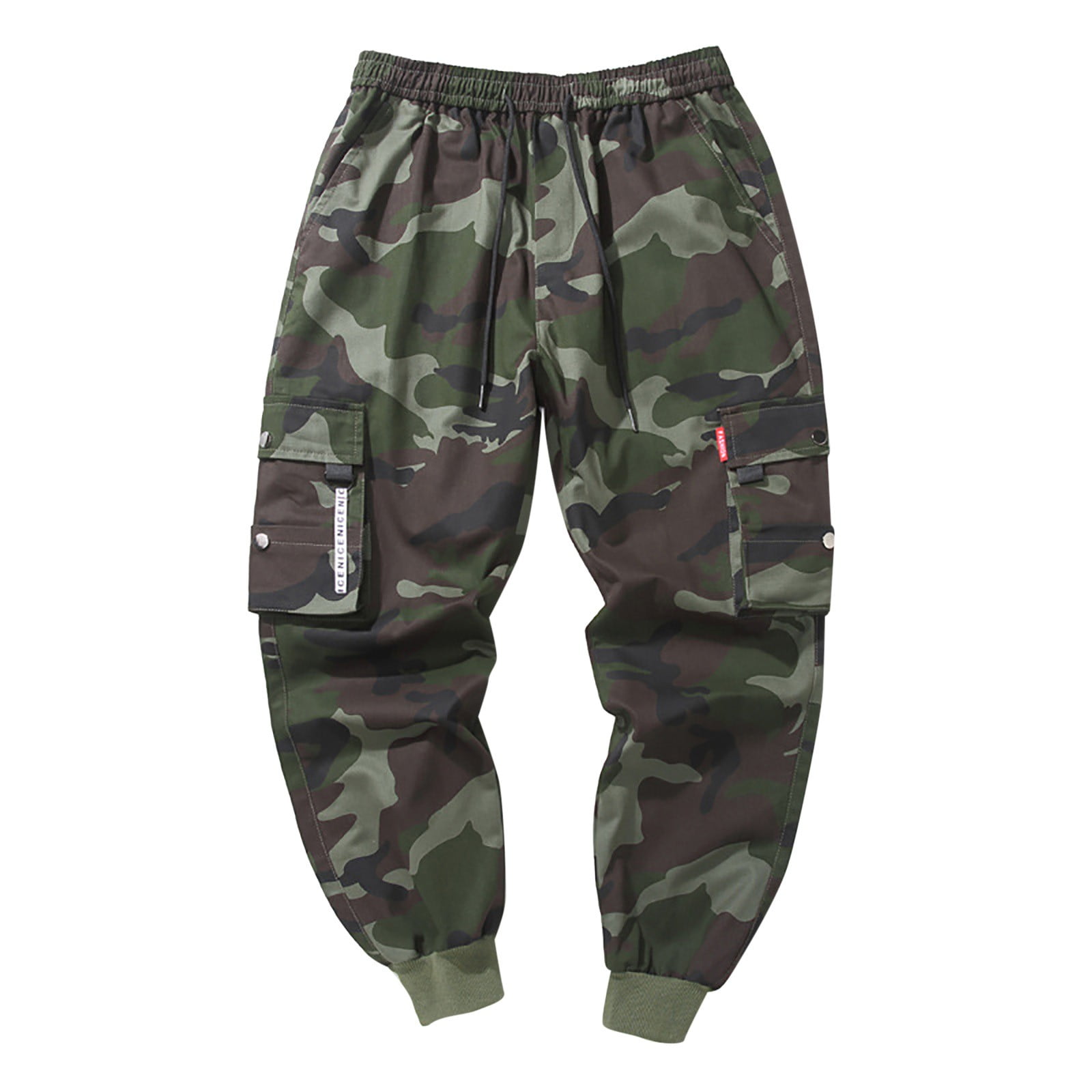 CONZONE Mens Baggy Cargo Pants Camouflage Y2K Elastic Waist Drawstring ...