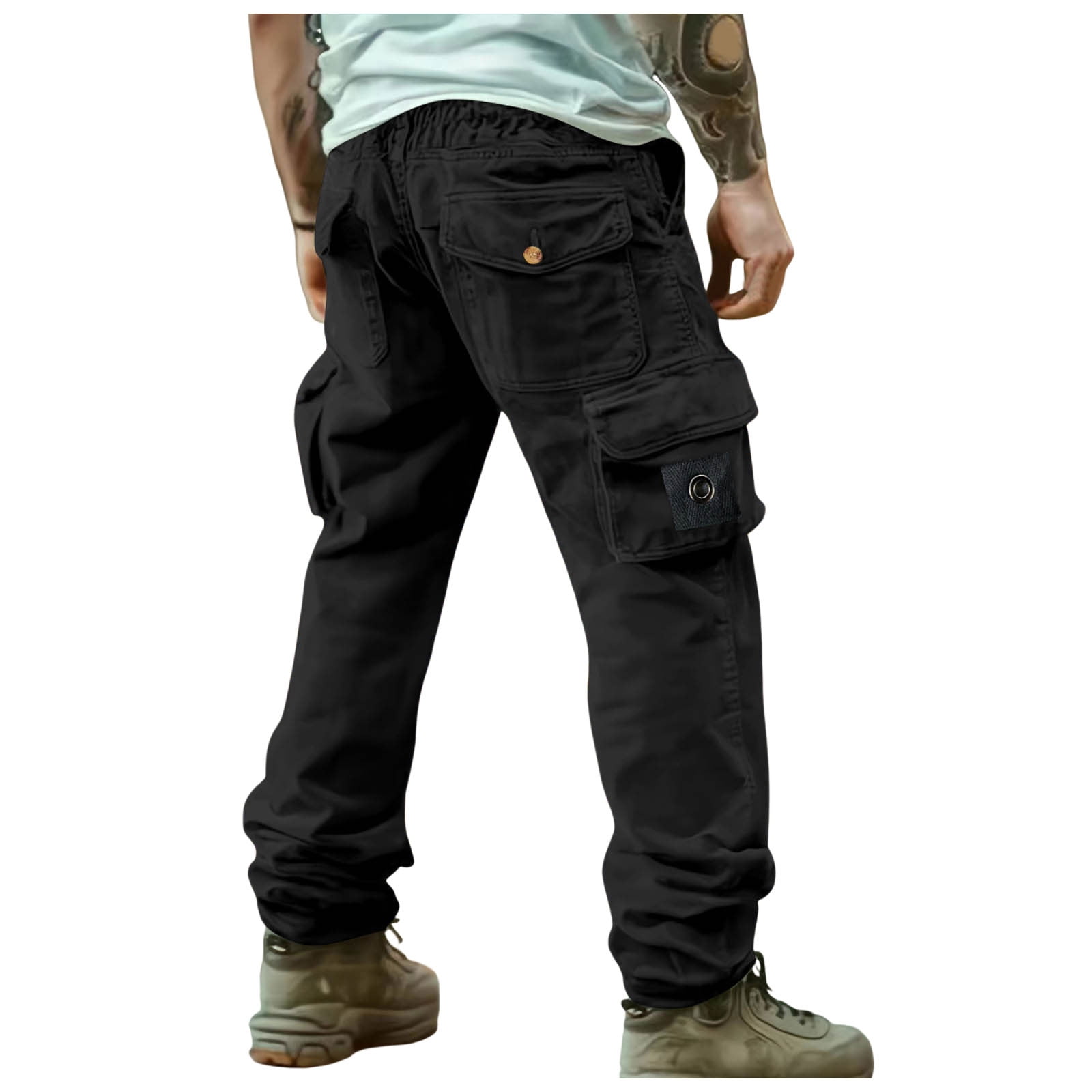 CONZONE Mens Baggy Cargo Pants Casual Solid Color Elastic Waist ...