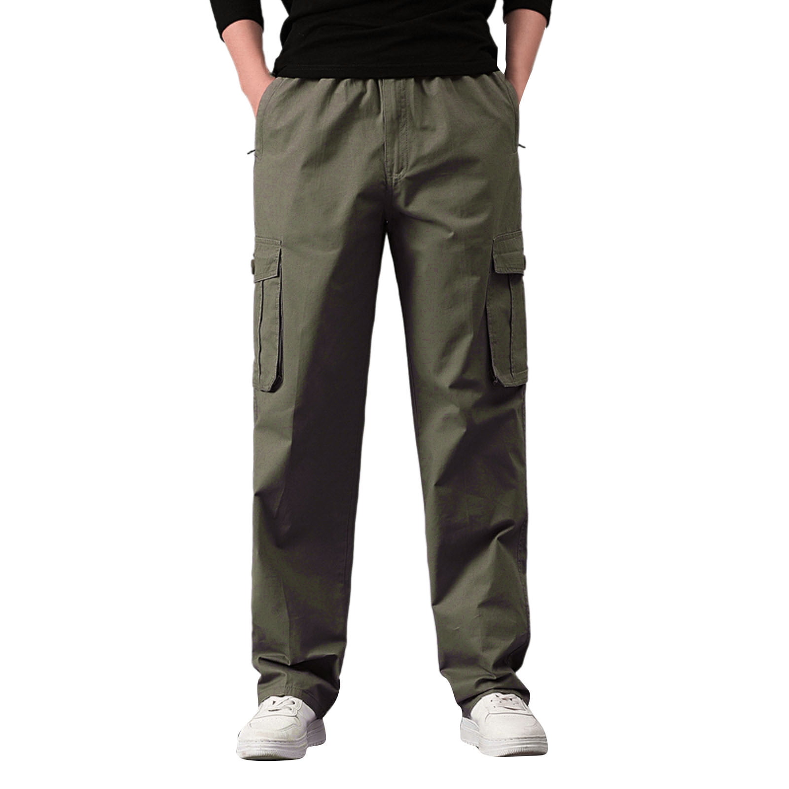 CONZONE Mens Baggy Cargo Pants Plus Size Casual Solid Color Elastic ...