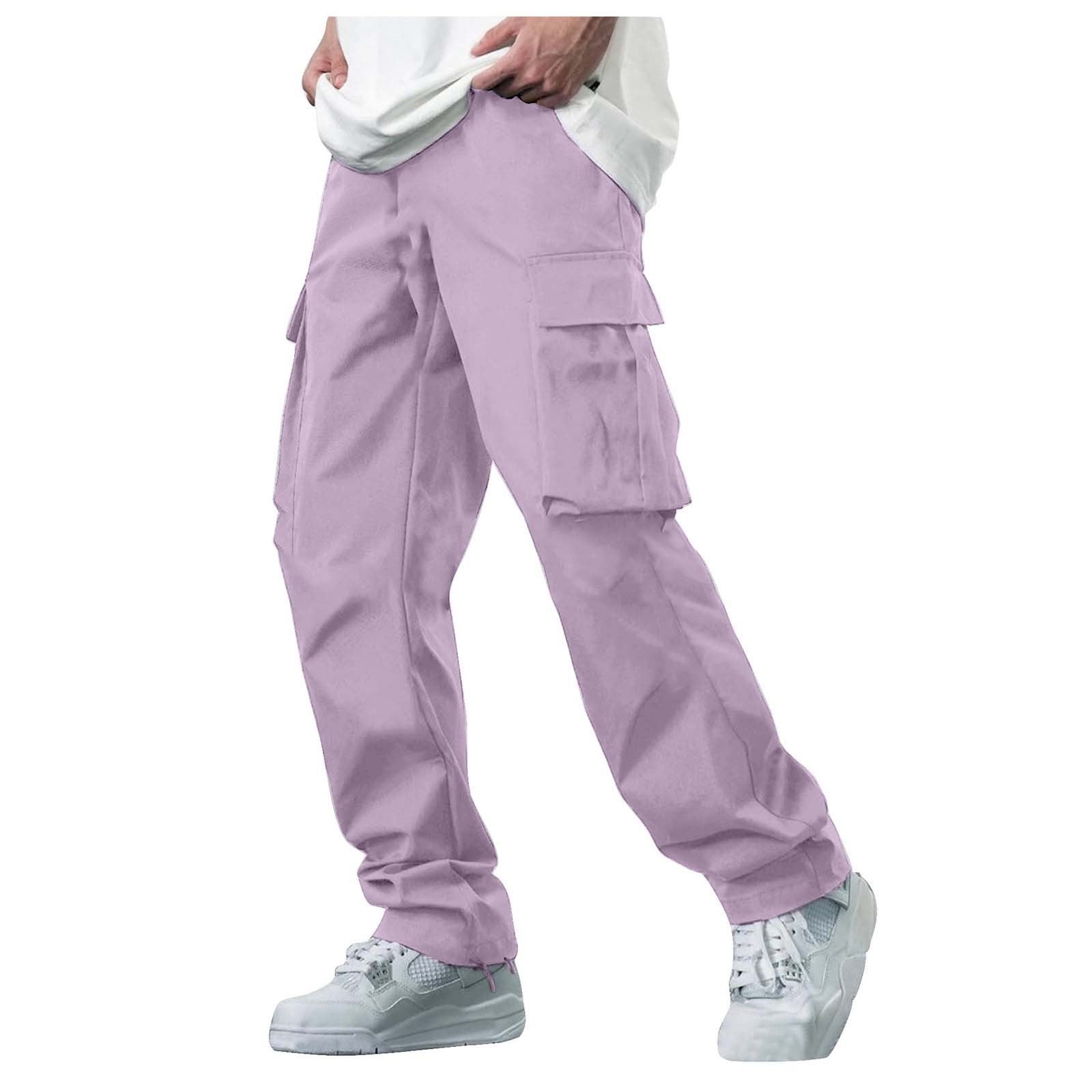 CONZONE Mens Baggy Cargo Pants Solid Color Y2K Elastic Waist Drawstring ...