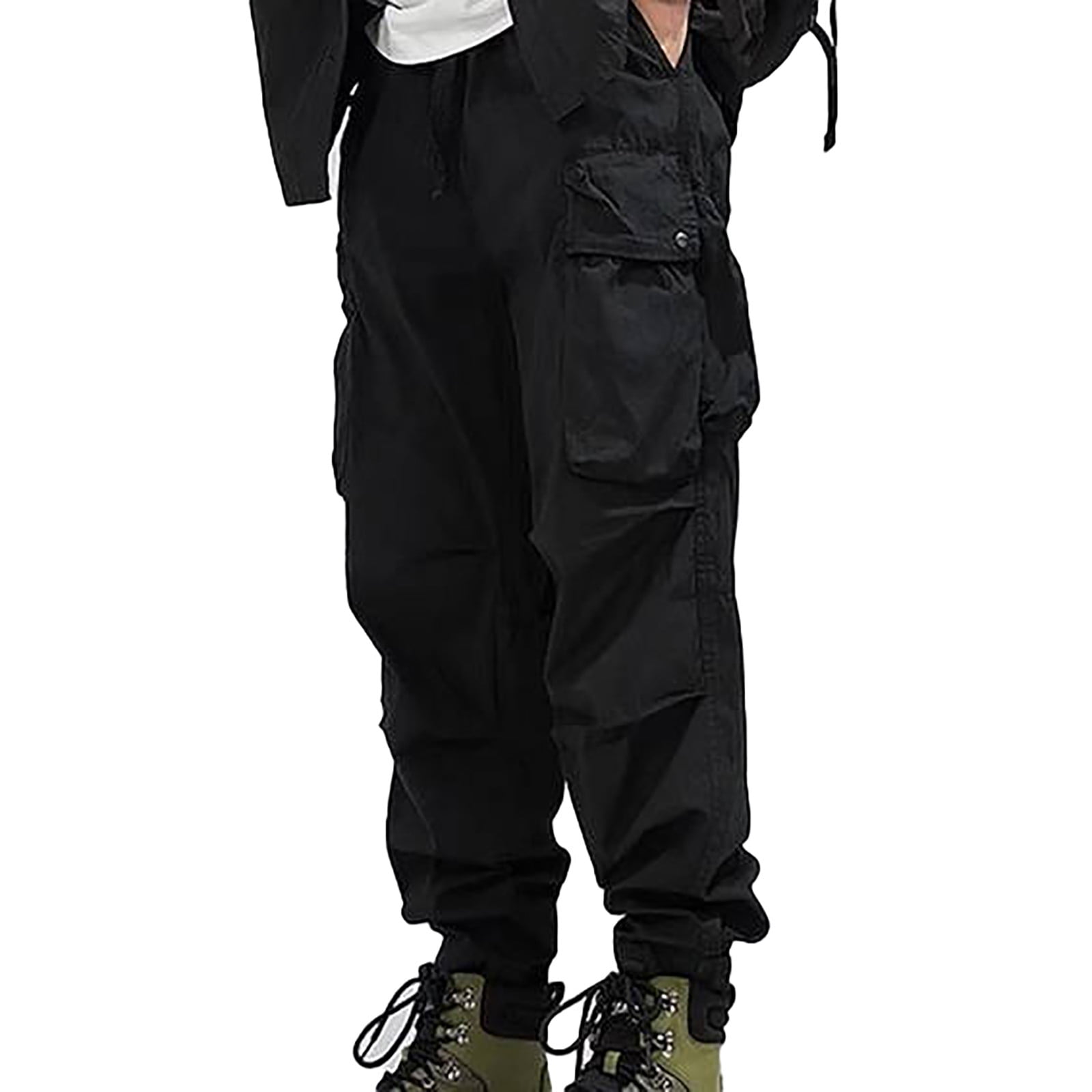 CONZONE Mens Baggy Cargo Pants Solid Color Y2K Elastic Waist Drawstring ...
