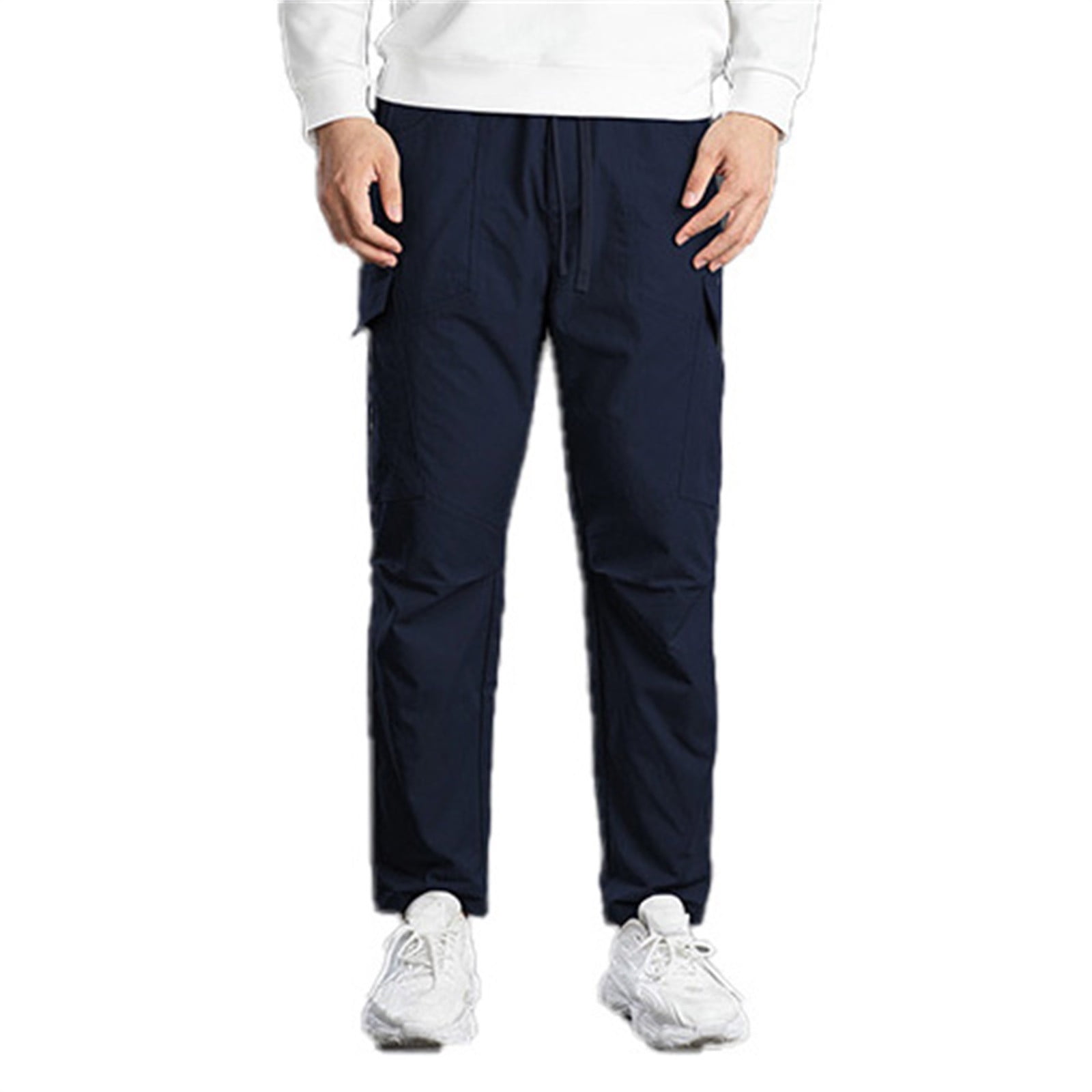 CONZONE Mens Baggy Cargo Pants Solid Color Y2K Elastic Waist Drawstring ...