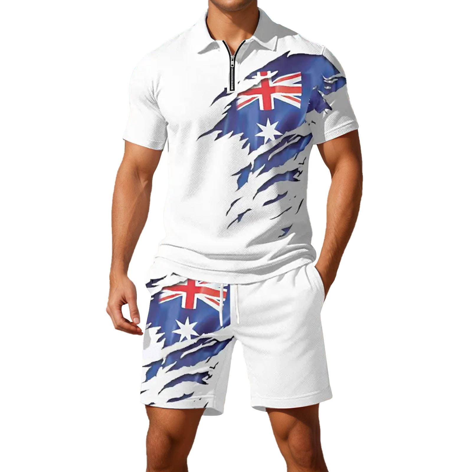 CONZONE Mens British Day 2 Peice Outfits Patriotic British Flag Graphic ...