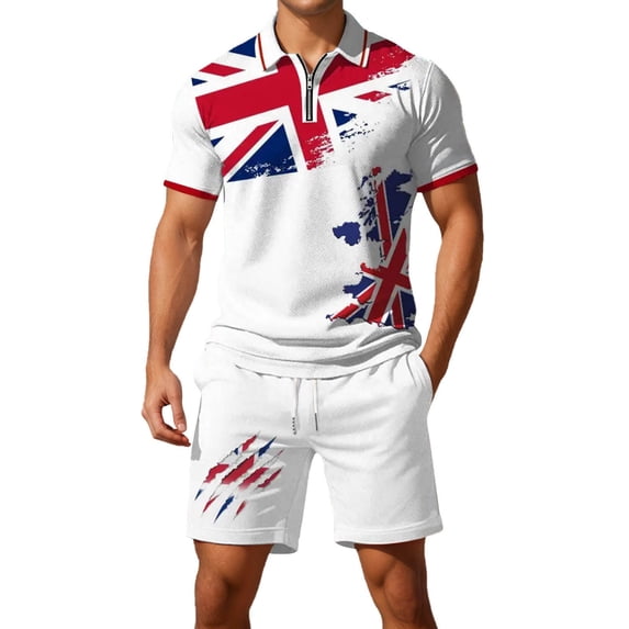 CONZONE Mens British Day 2 Peice Outfits Patriotic British Flag Graphic ...