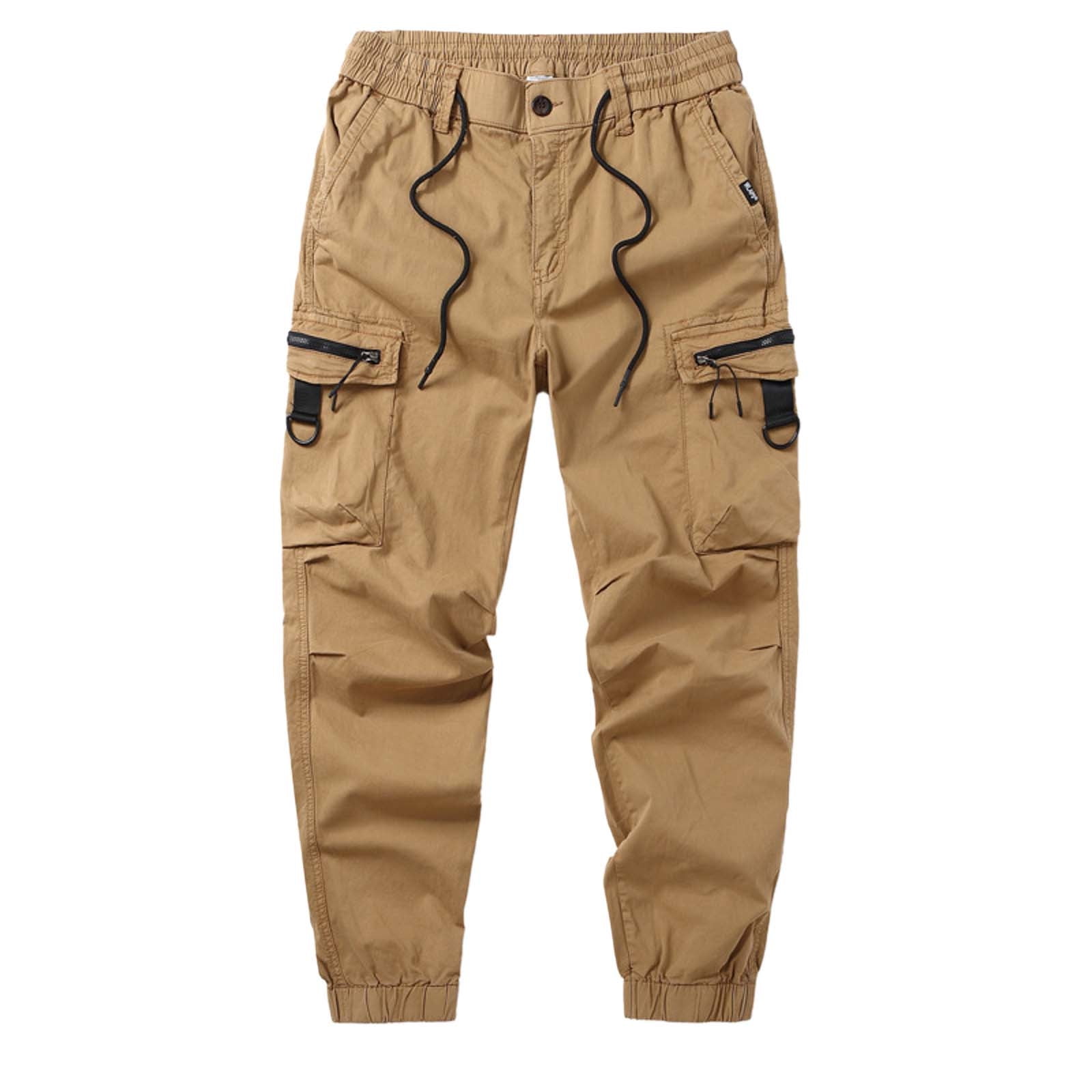 CONZONE Mens Cargo Pants Casual Solid Color Elastic Waist Drawstring ...