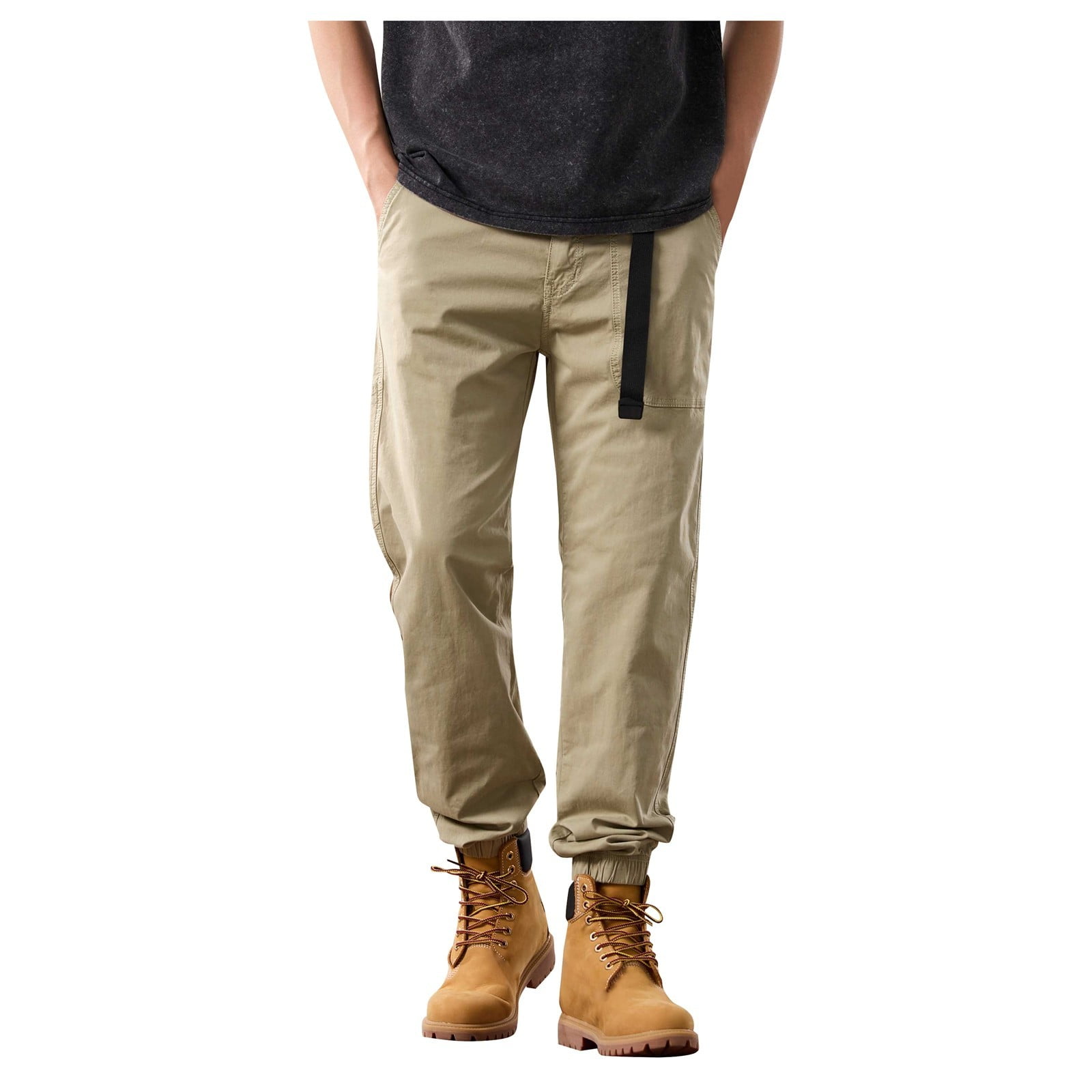 CONZONE Mens Cargo Pants Solid Color Y2K Elastic Waist Drawstring Cargo ...
