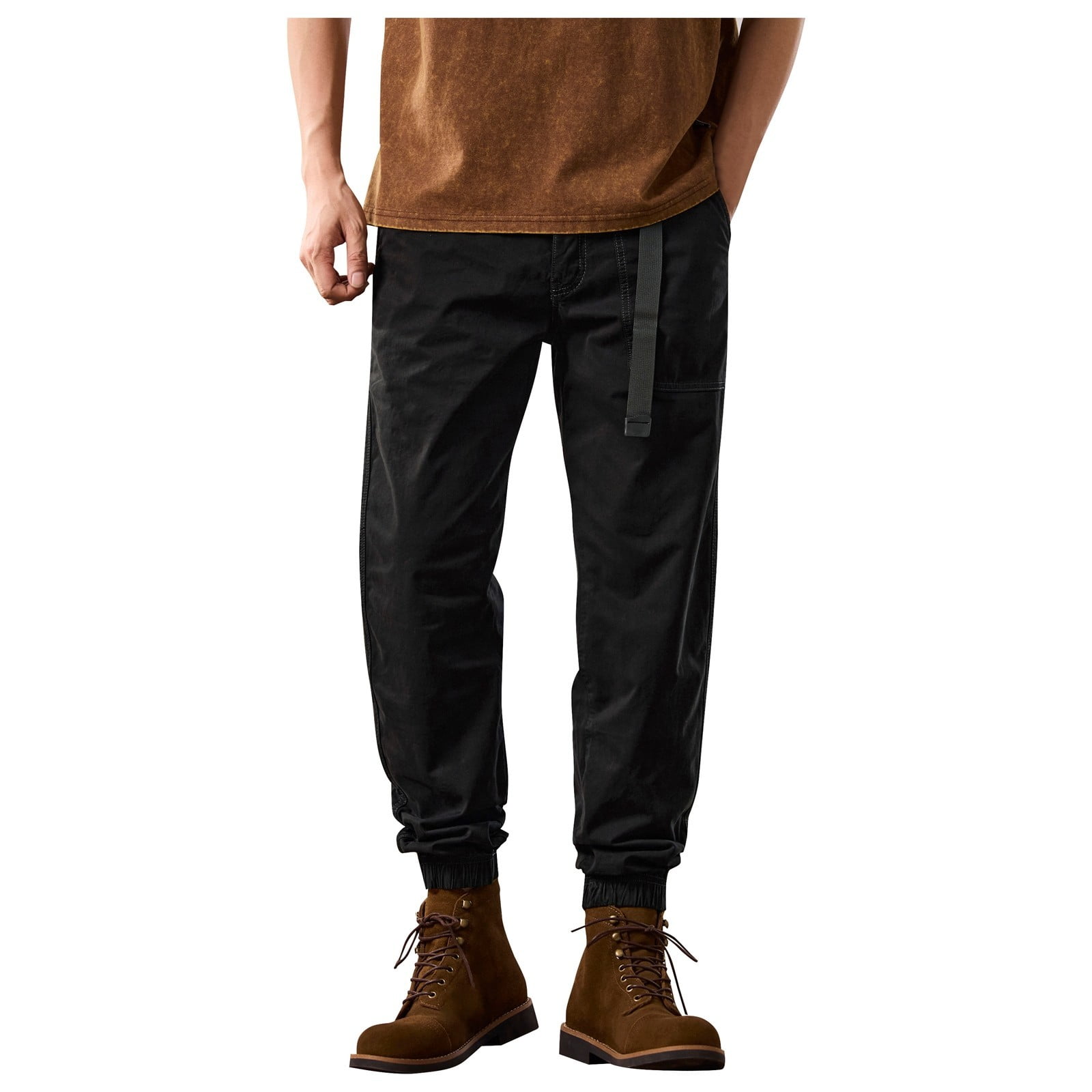 CONZONE Mens Cargo Pants Solid Color Y2K Elastic Waist Drawstring Cargo ...