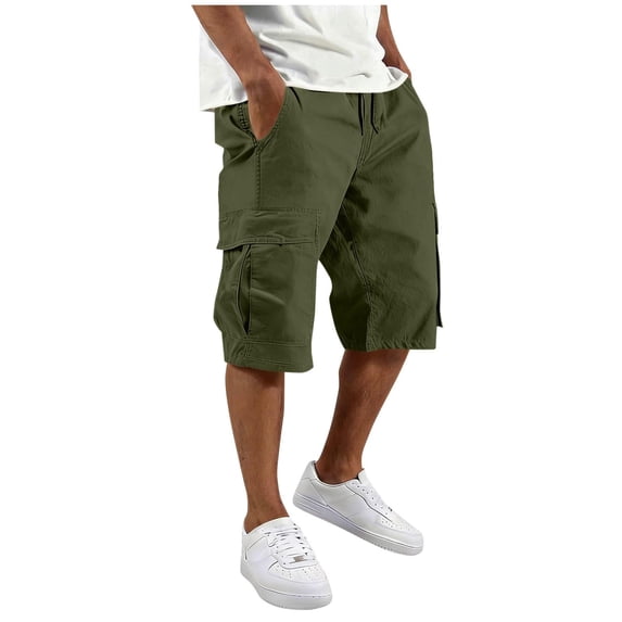 CONZONE Mens Cargo Shorts Solid Color Straight Leg Bermuda Cargo Shorts ...