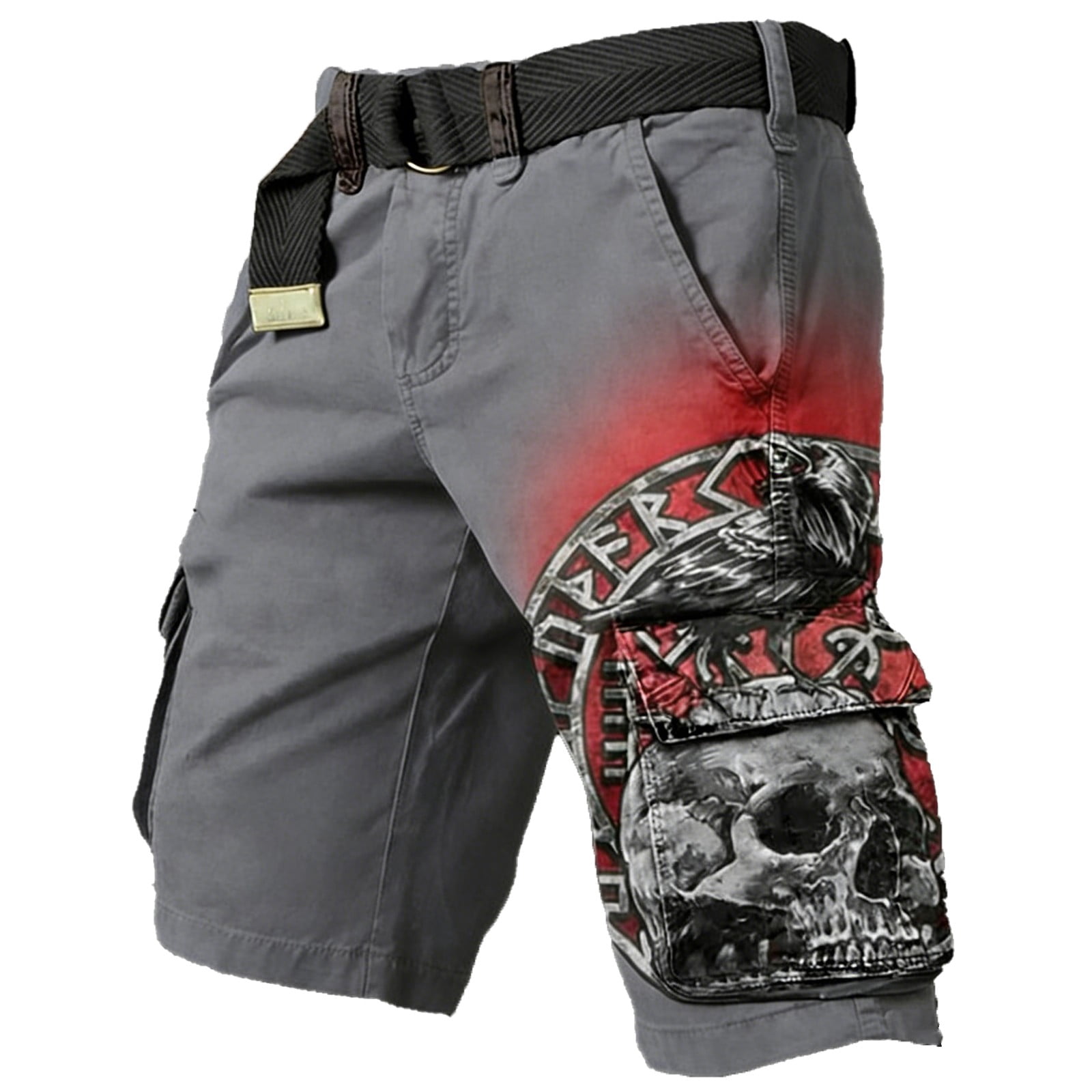 CONZONE Mens Cargo Shorts Viking Mythology Graphic Y2K Straight Leg ...