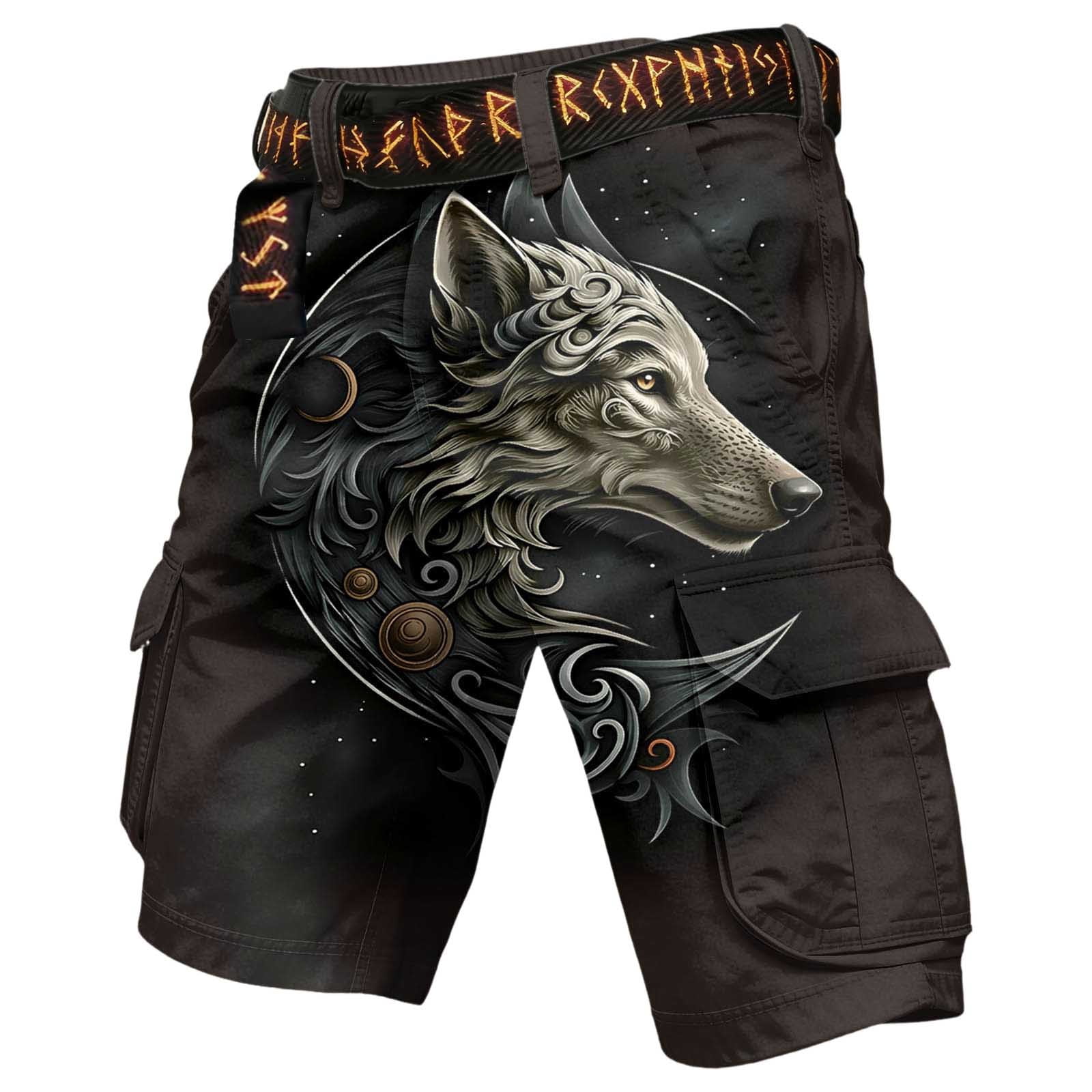 CONZONE Mens Cargo Shorts Viking Mythology Graphic Y2K Straight Leg ...