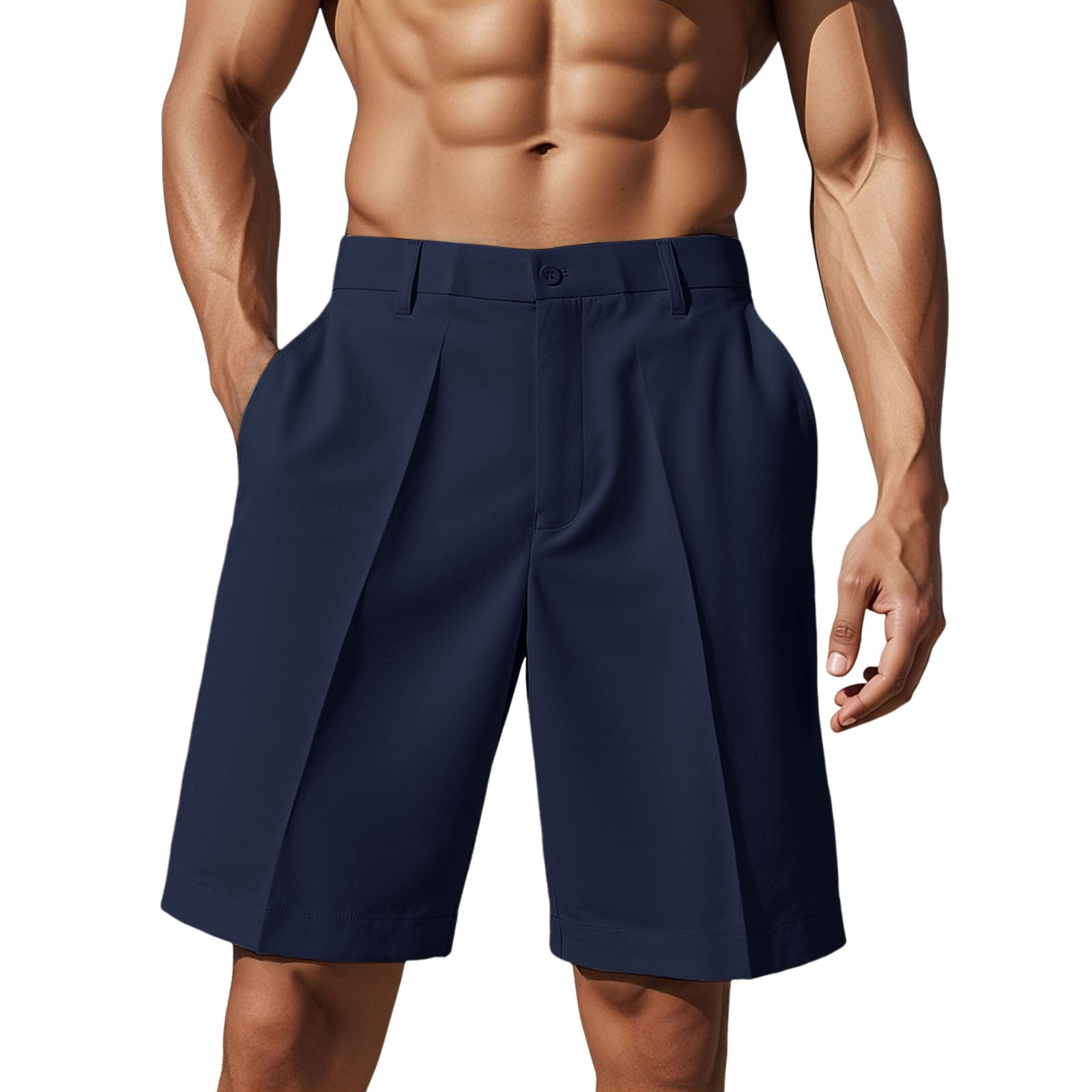CONZONE Mens Casual Suit Shorts Buttons Dress Shorts for Men Solid ...