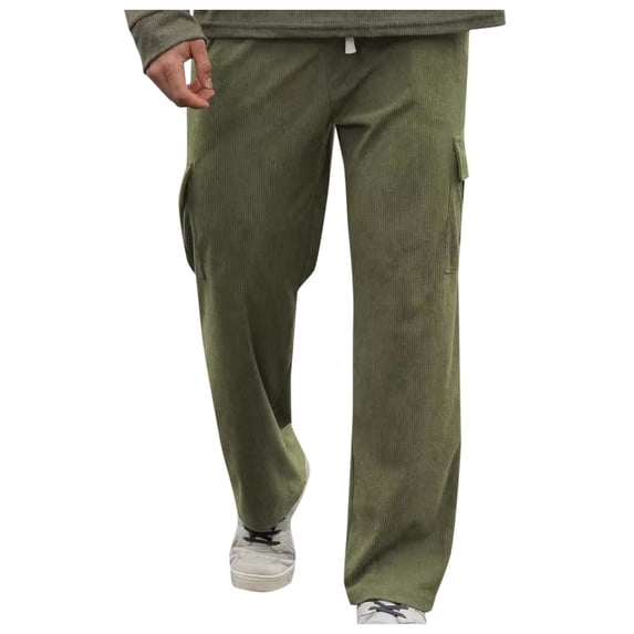 CONZONE Mens Corduroy Cargo Pants Casual Solid Color Elastic Waist ...