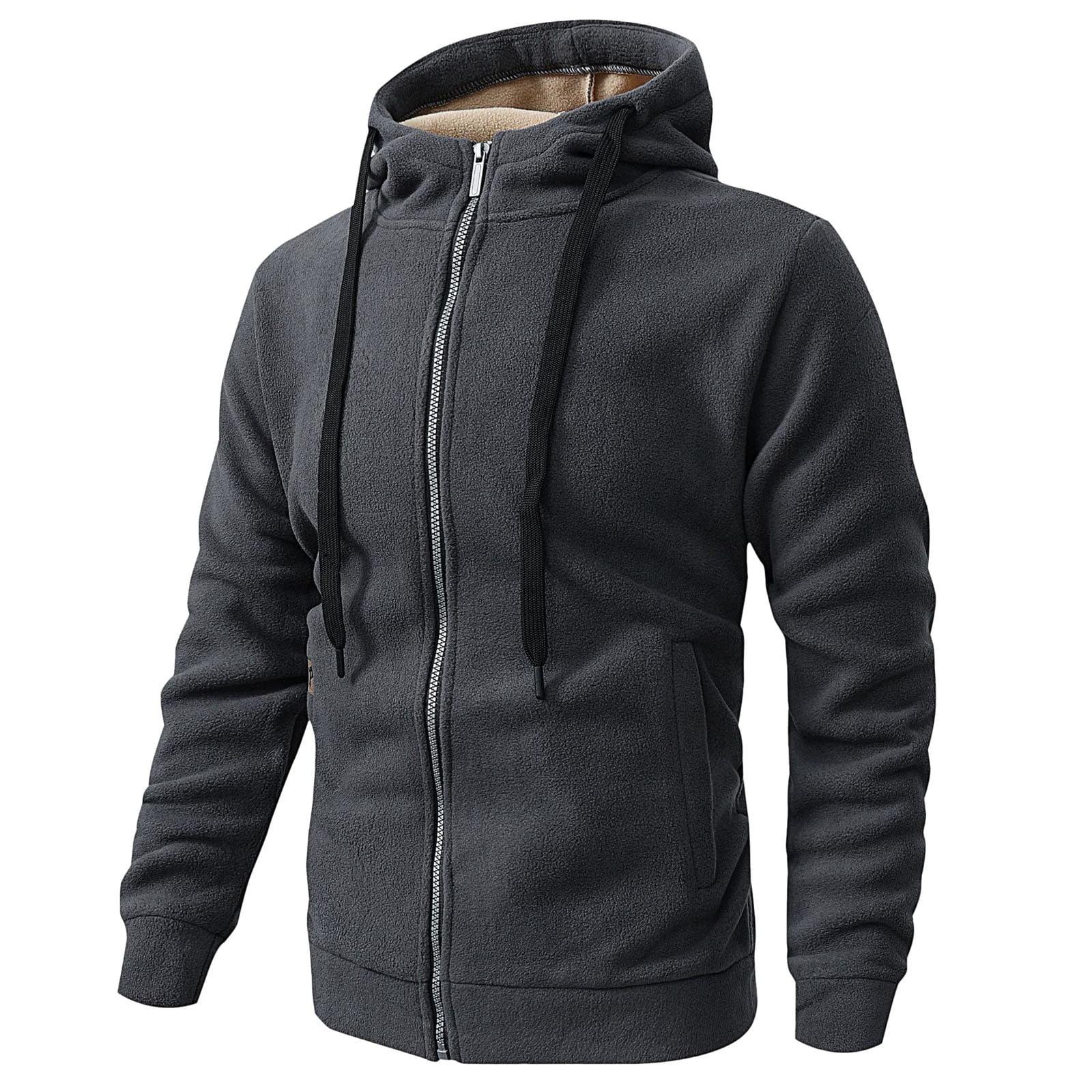 CONZONE Mens Fleece Hoodies Solid Color Hoodie for Men Thick Long Sleeve Warm Pullover Hooded ...
