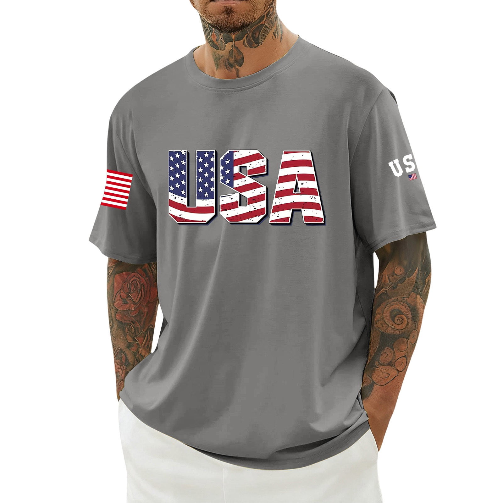CONZONE Mens Graphic T-Shirt Patriotic Print Short Sleeve Crew Neck For ...