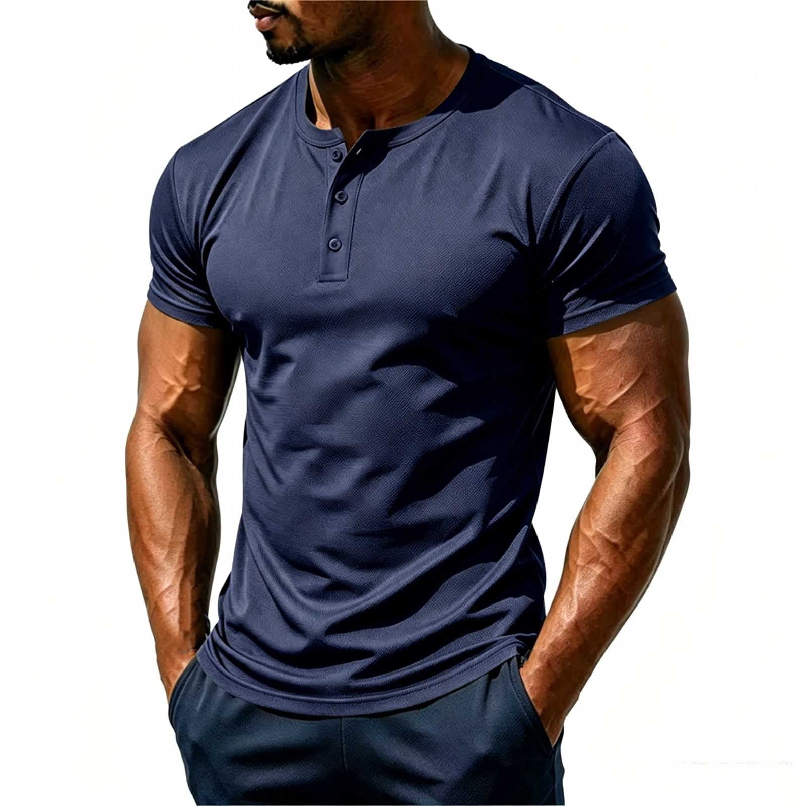 CONZONE Mens Henley T-Shirts Short Sleeve Buttons Base T Shirts For Men ...