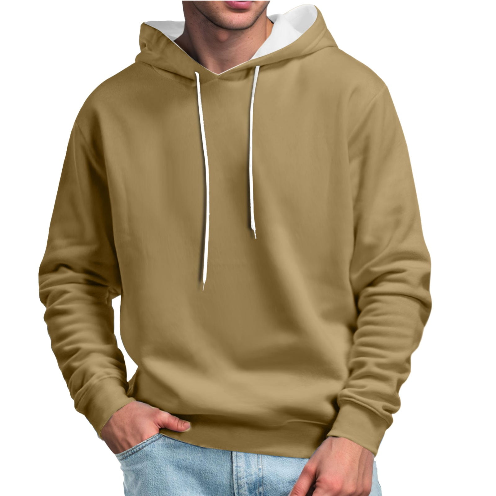 CONZONE Mens Hoodies Solid Color Hoodie for Men Long Sleeve Pullover ...